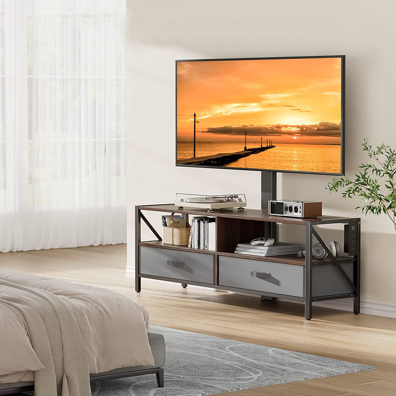 17 Stories Brycson TV Stand with Mount for 37-75 inch TVs, Swivel Floor ...