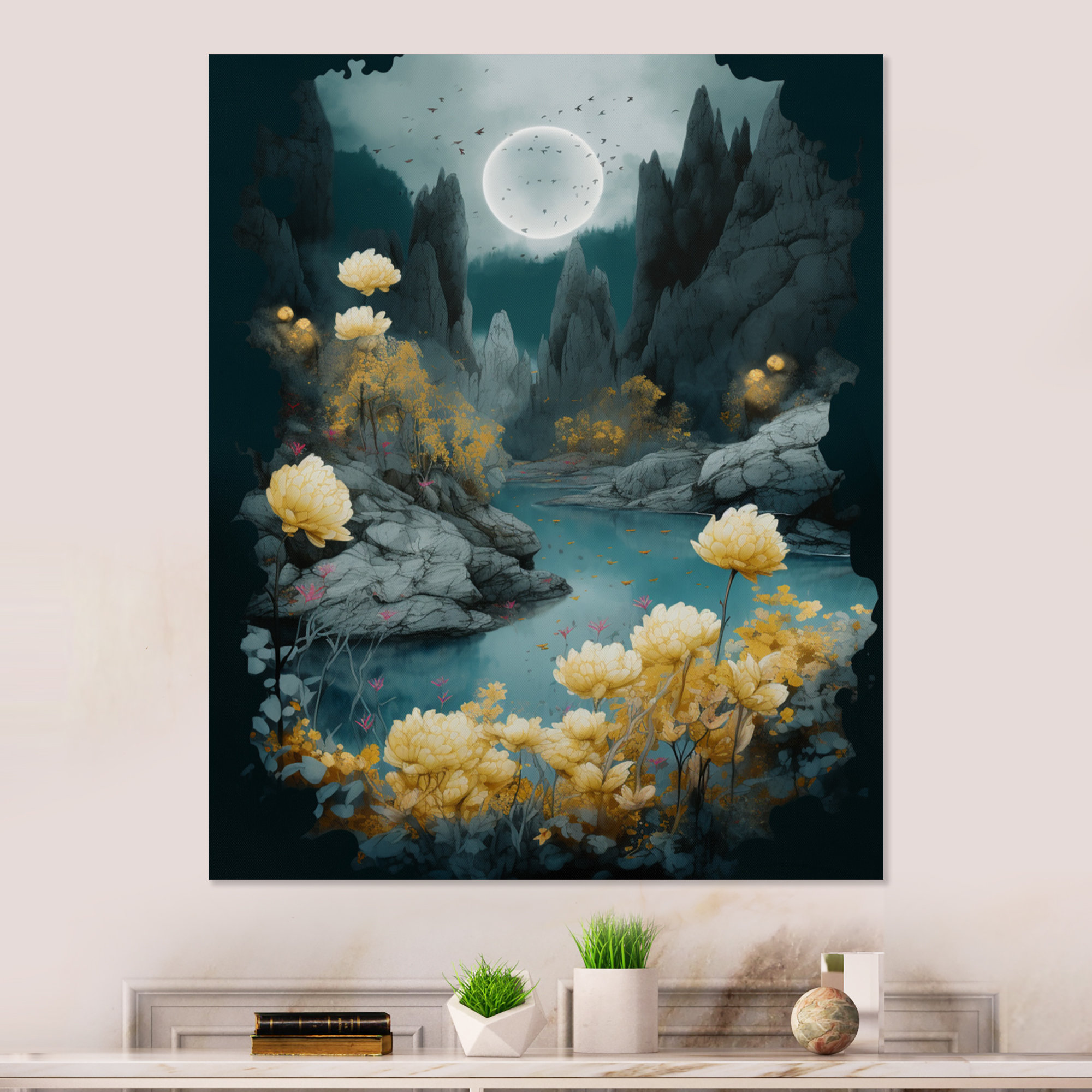 Millwood Pines Moon Through Mountain Peaks II - Mountains Metal Wall ...