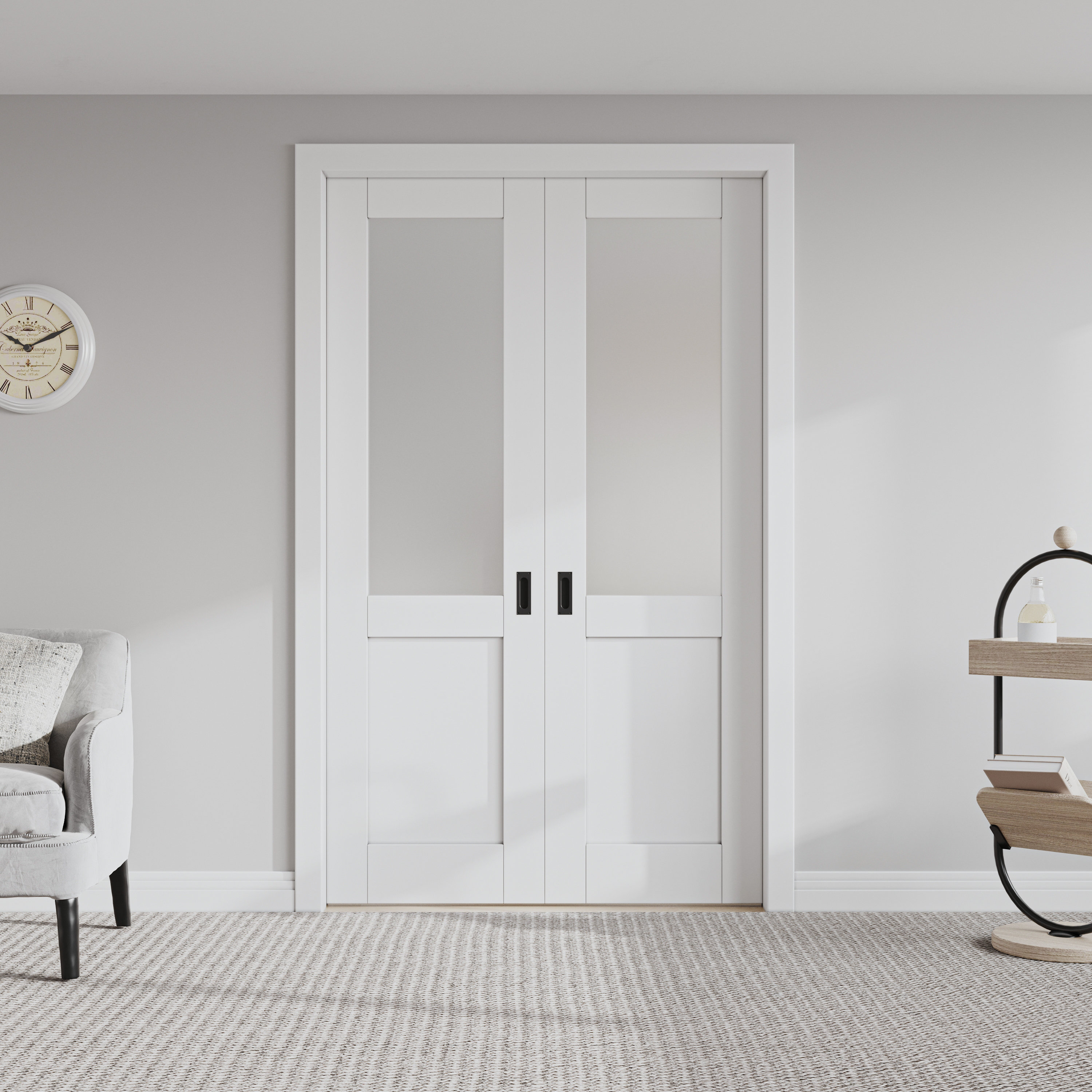 Home Worthy Glass Frosted Manufactured Wood Prefinished Double Pocket ...