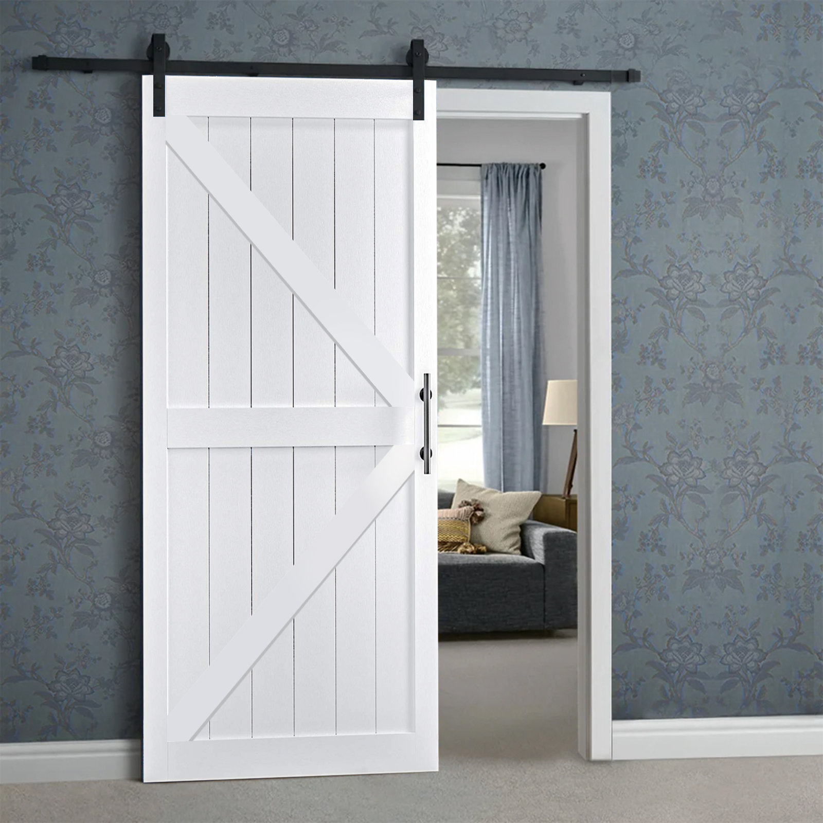KHSHOW 42 84 Barn Door With Hardware Kits and White Water-Resistant PVC ...