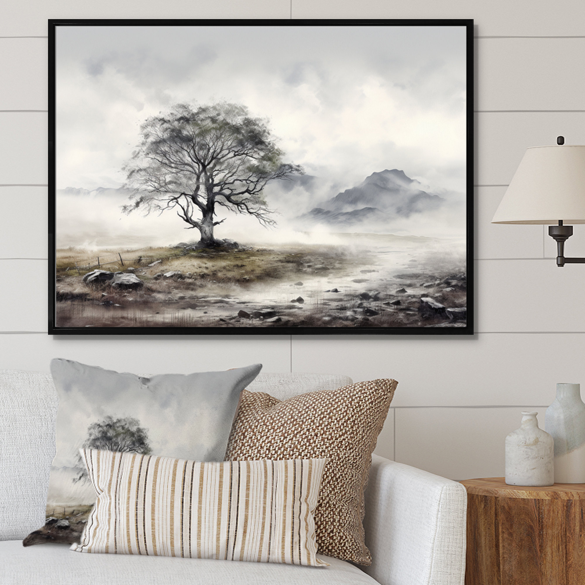 Red Barrel Studio Monochrome Misty Tree Landscape II - Floral Wall Art ...