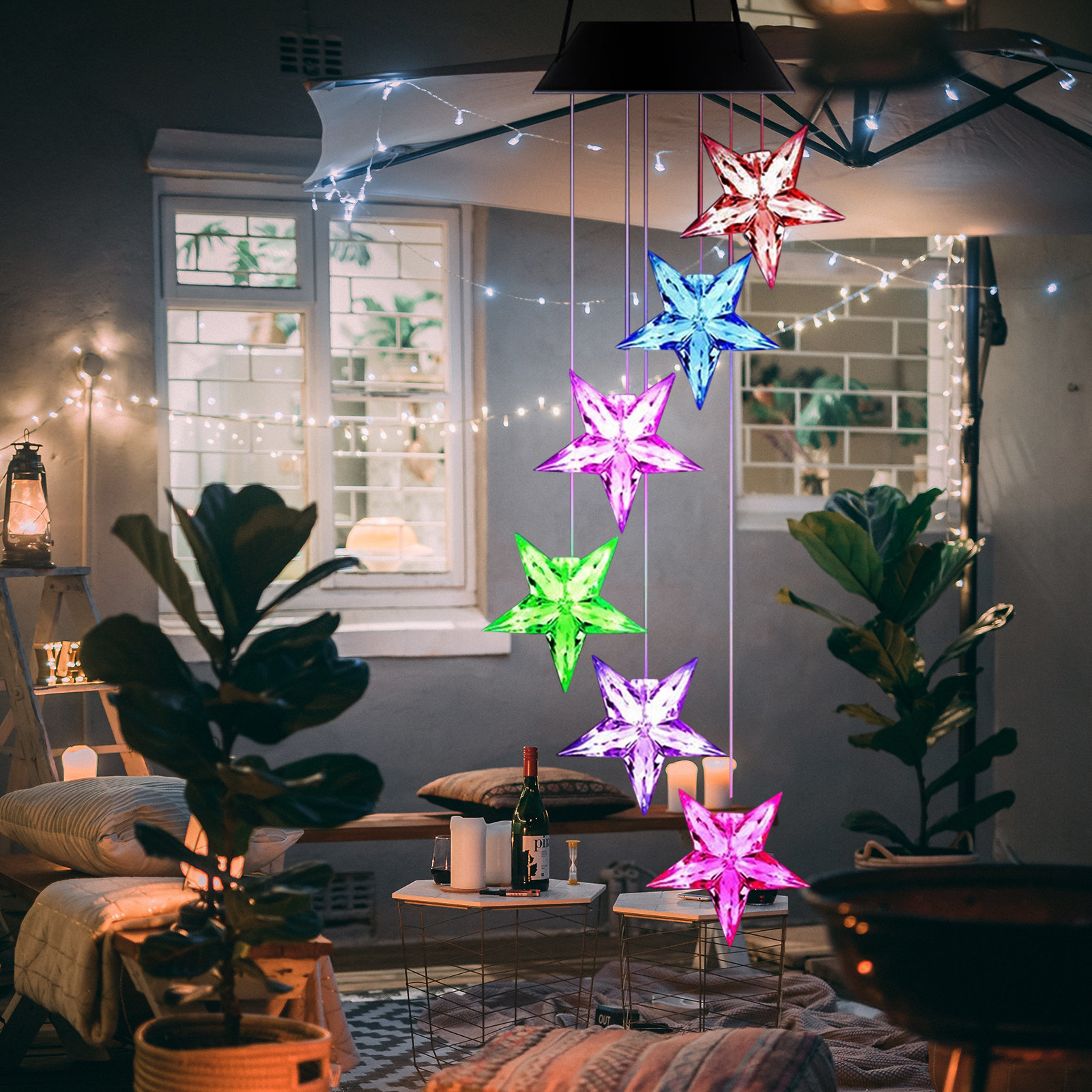 Aptoco Color Changing Solar Star Wind Chimes LED Lights Waterproof ...