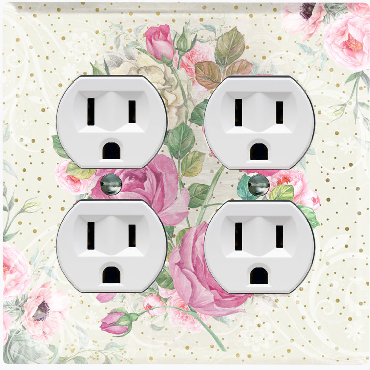 WorldAcc Metal Light Switch Plate Outlet Cover (Pink White Rose Flowers ...
