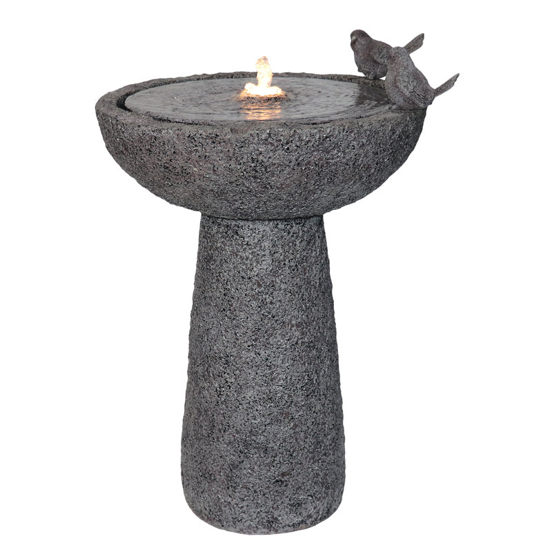 Hi-Line Gift Ltd. 27" H Natural Finish Bird Bath Fountain Outdoor with ...