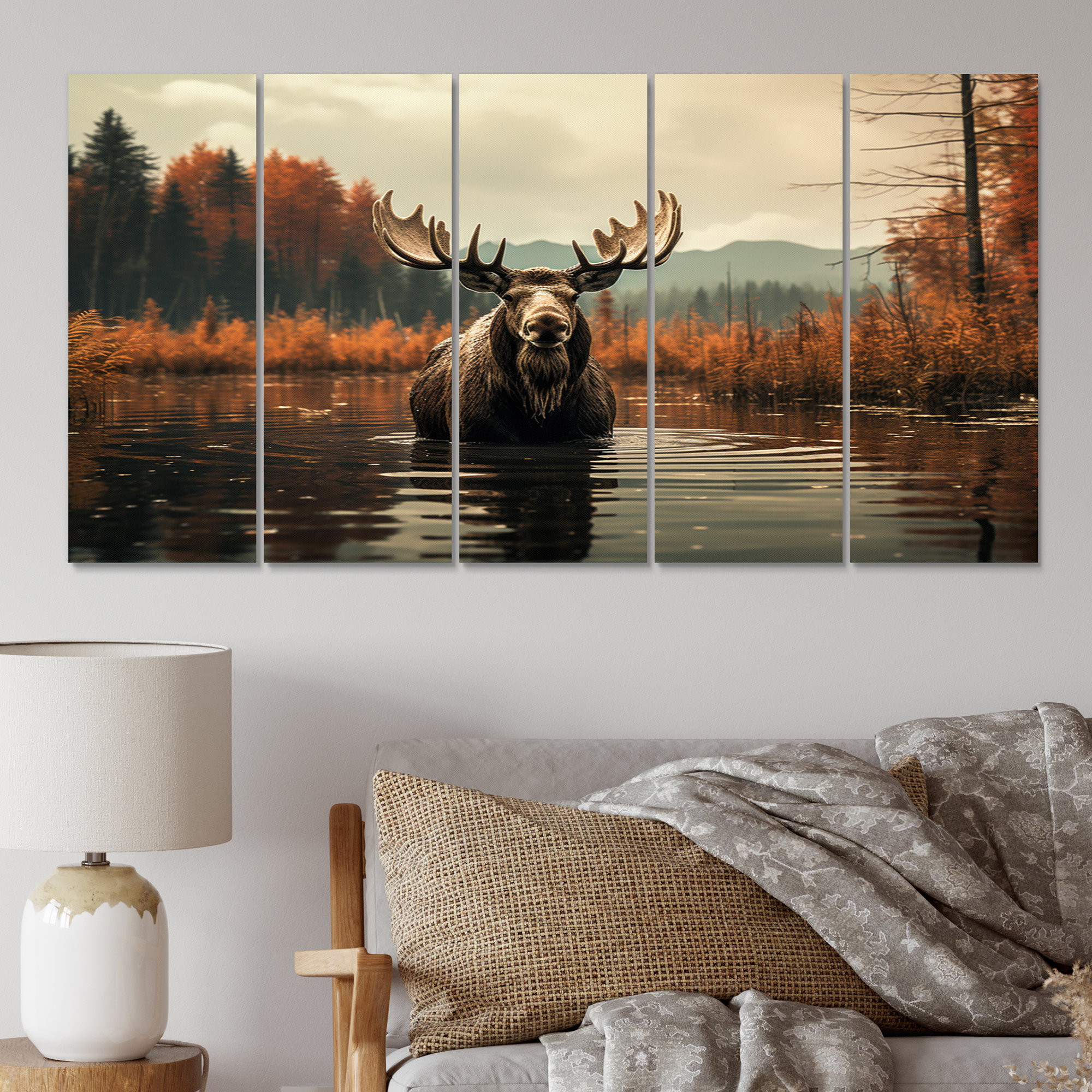 Millwood Pines Brown Orange Moose Autumn Palette - Animals Canvas Art ...