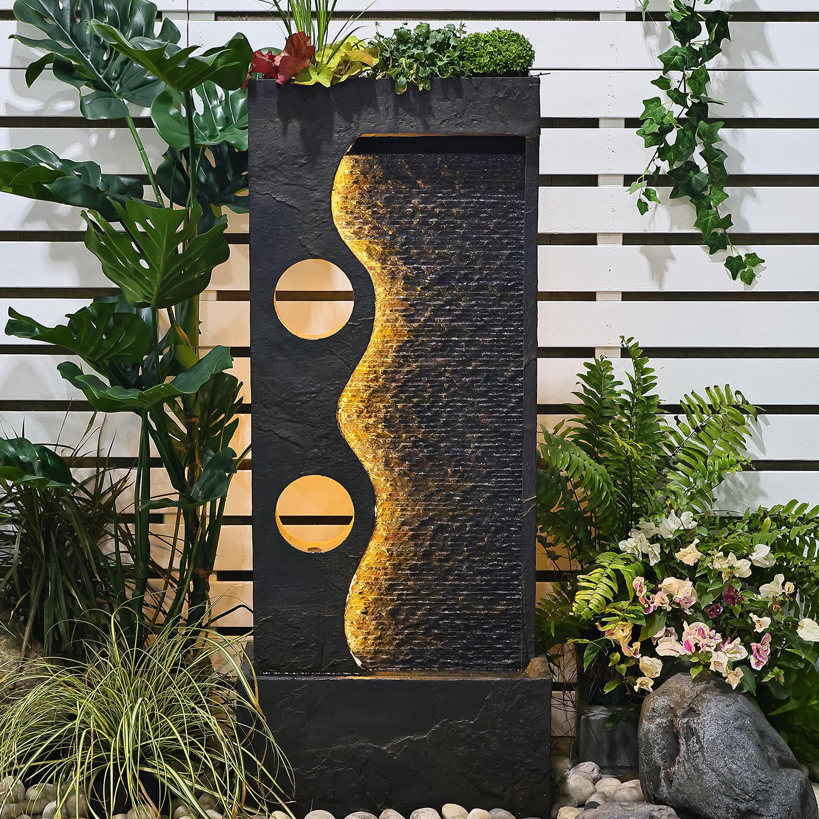 Bumilgar 47 inches Outdoor Water Fountain Garden Waterfall Indoor ...