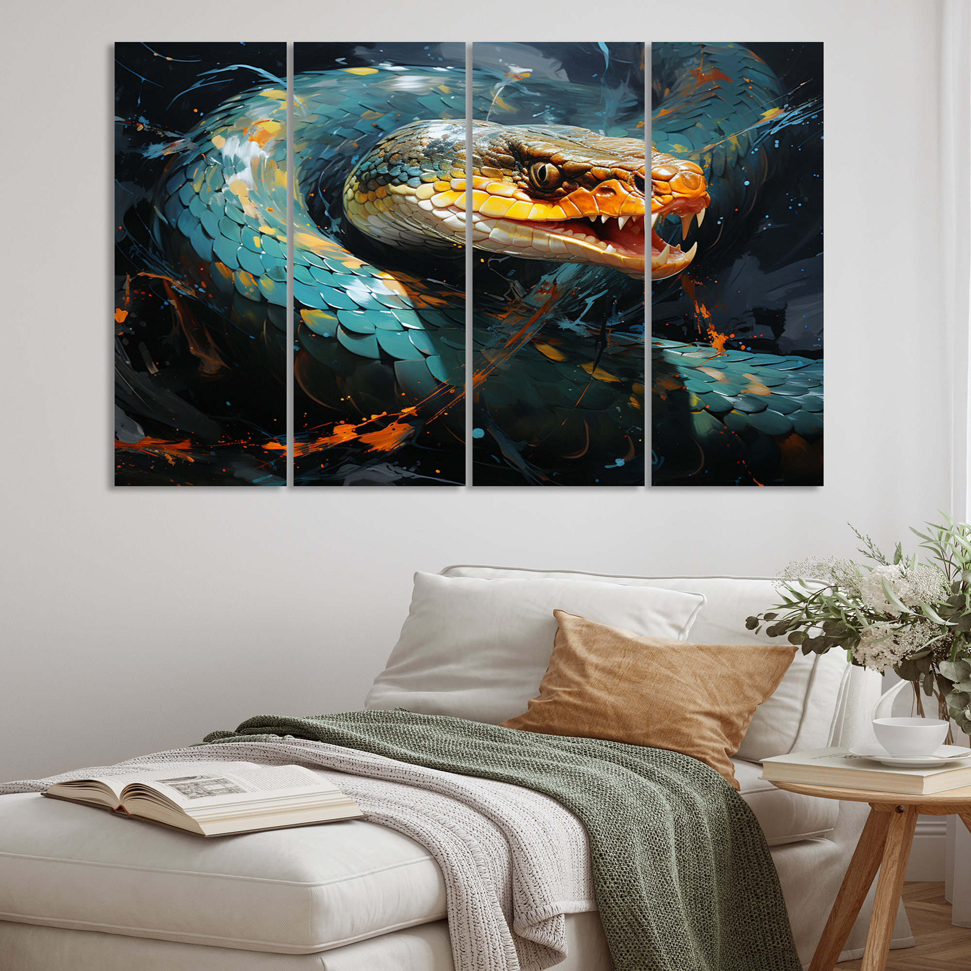 Design Art Emerald Snake Intertwining - Animals Wall Art Print - 4 ...