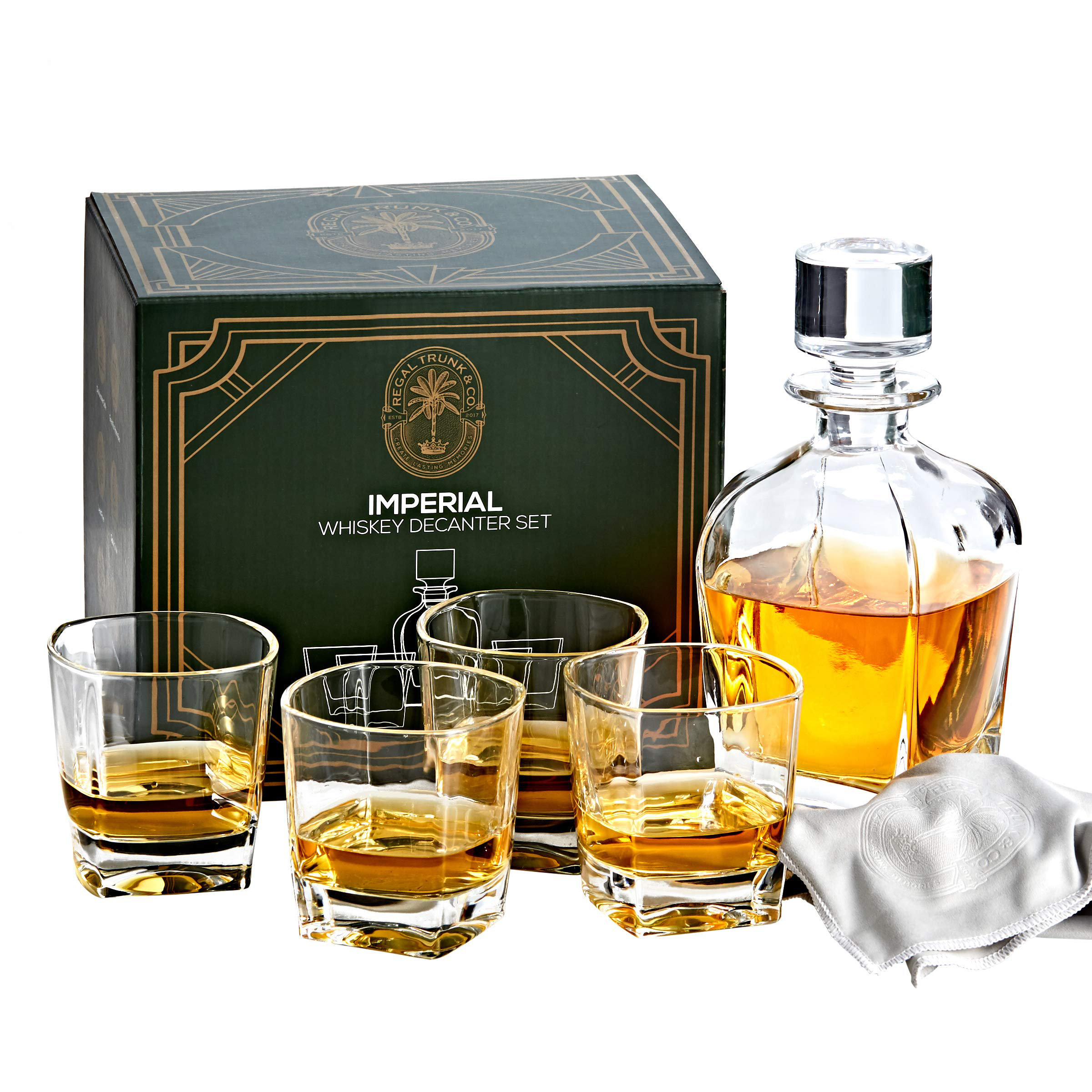 Regal Trunk & Co. Whiskey Decanter Sets | 4 Imperial Tumblers Whisky ...