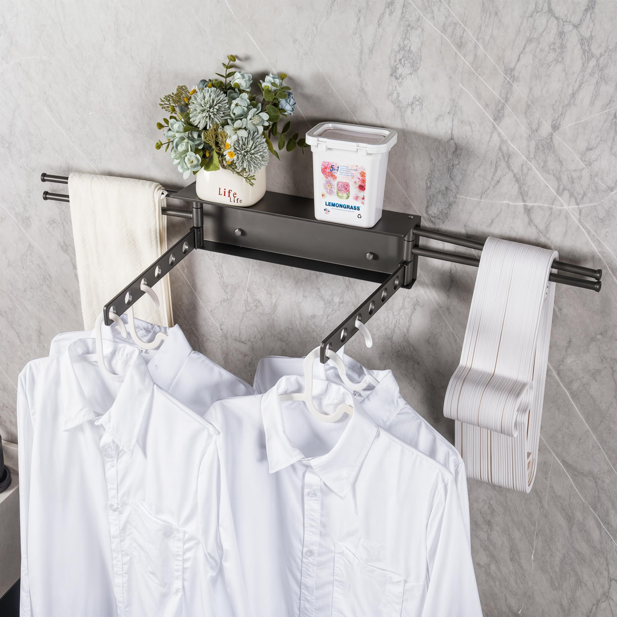 Rebrilliant Wall Mounted Clothes Drying Rack | 15.75" Foldable Wall ...