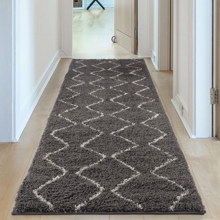 THE RUGS Moroccan Shaggy Collection Rugs Boho Design in Dark Grey/Ivory ...