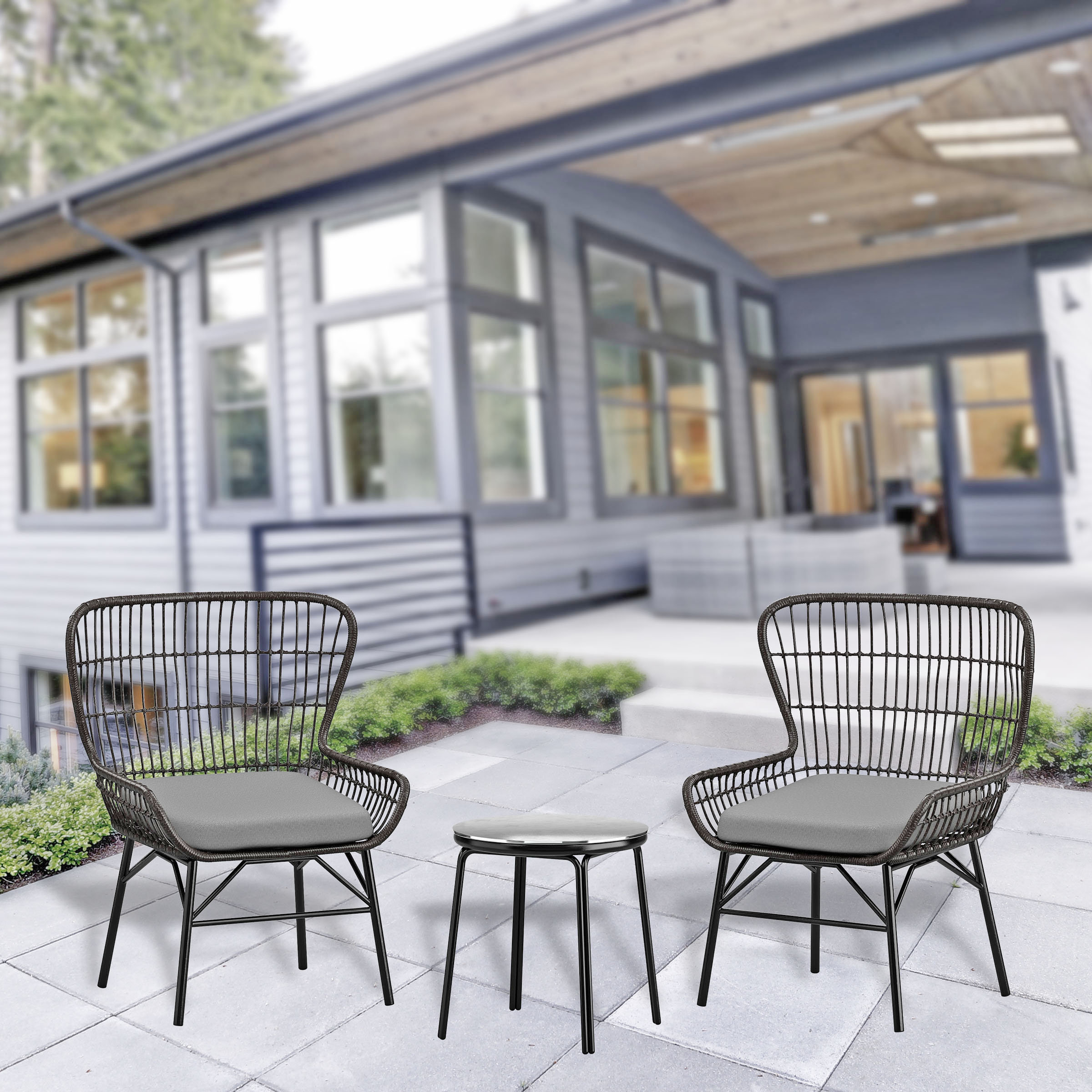 Bay Isle Home™ 35"H Outdoor Resin Wicker Conversation Three-Piece Set ...