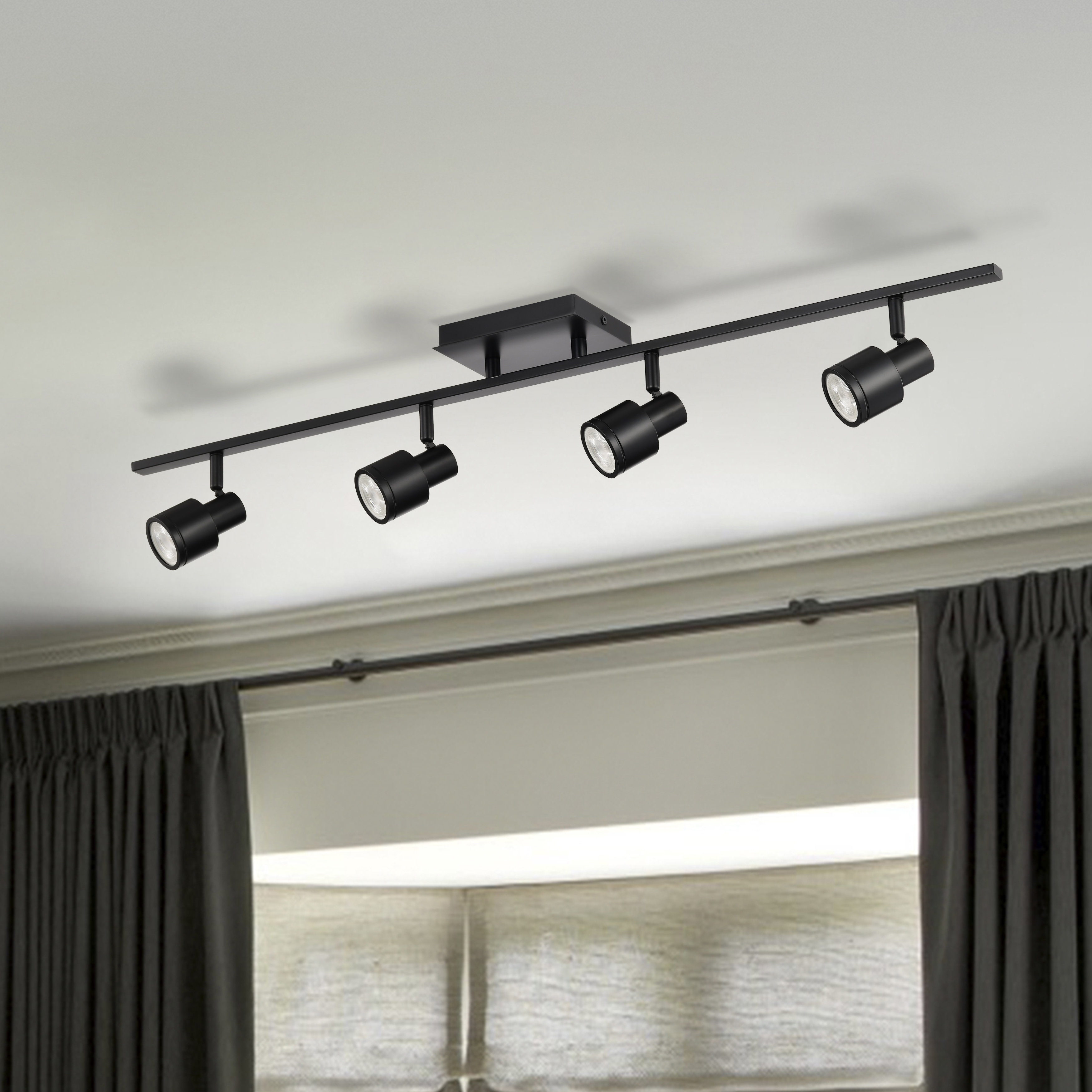 Edvivi 3 Ft. 4-light Matte Black Gimbal Head Track Lighting, Bulbs ...
