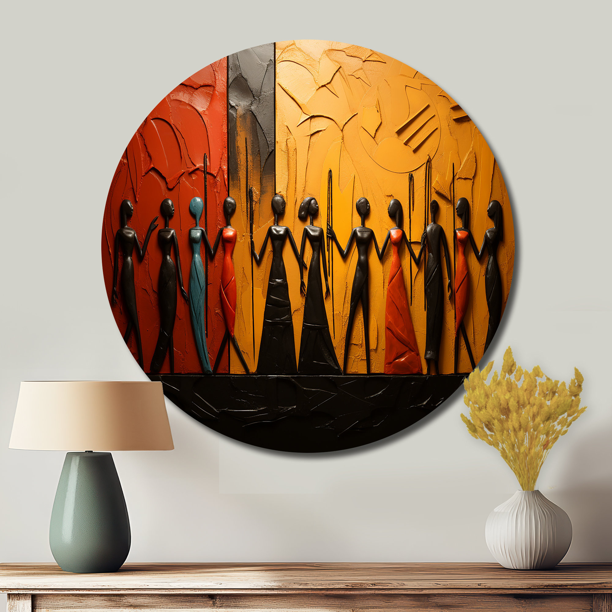 Design Art African Tribal Rhythms VIII - People Round Metal Art ...