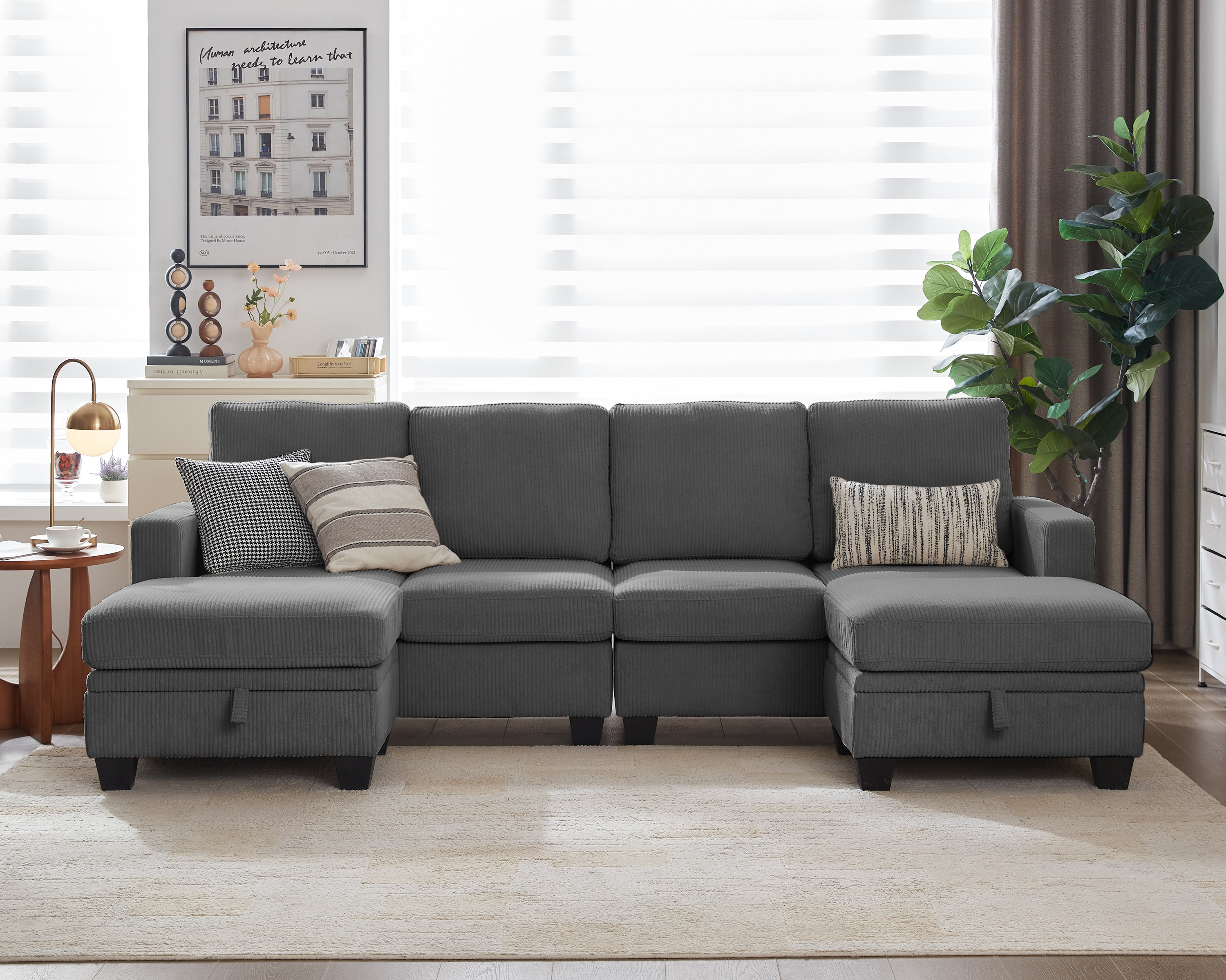 Latitude Run® Modular Sectional Couch| Corduroy Bed Convertible Chaise ...
