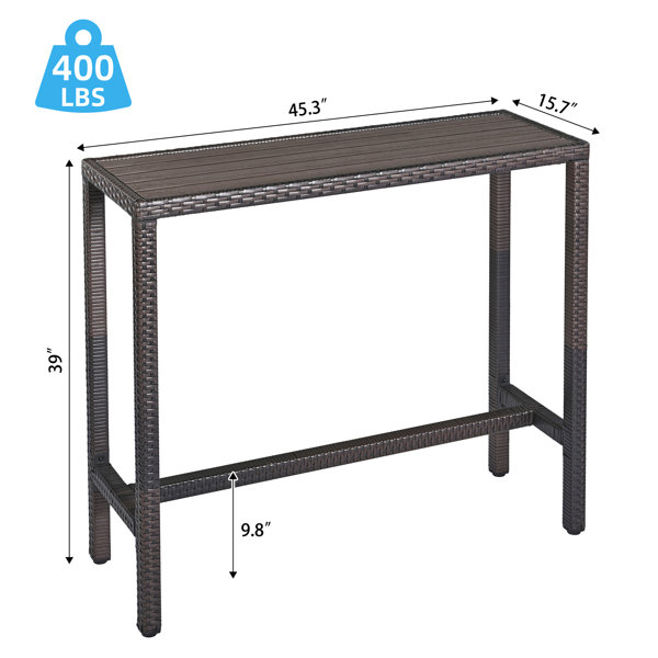 Latitude Run® Outdoor Patio Wicker Rattan Rectangle Bar Table In ...