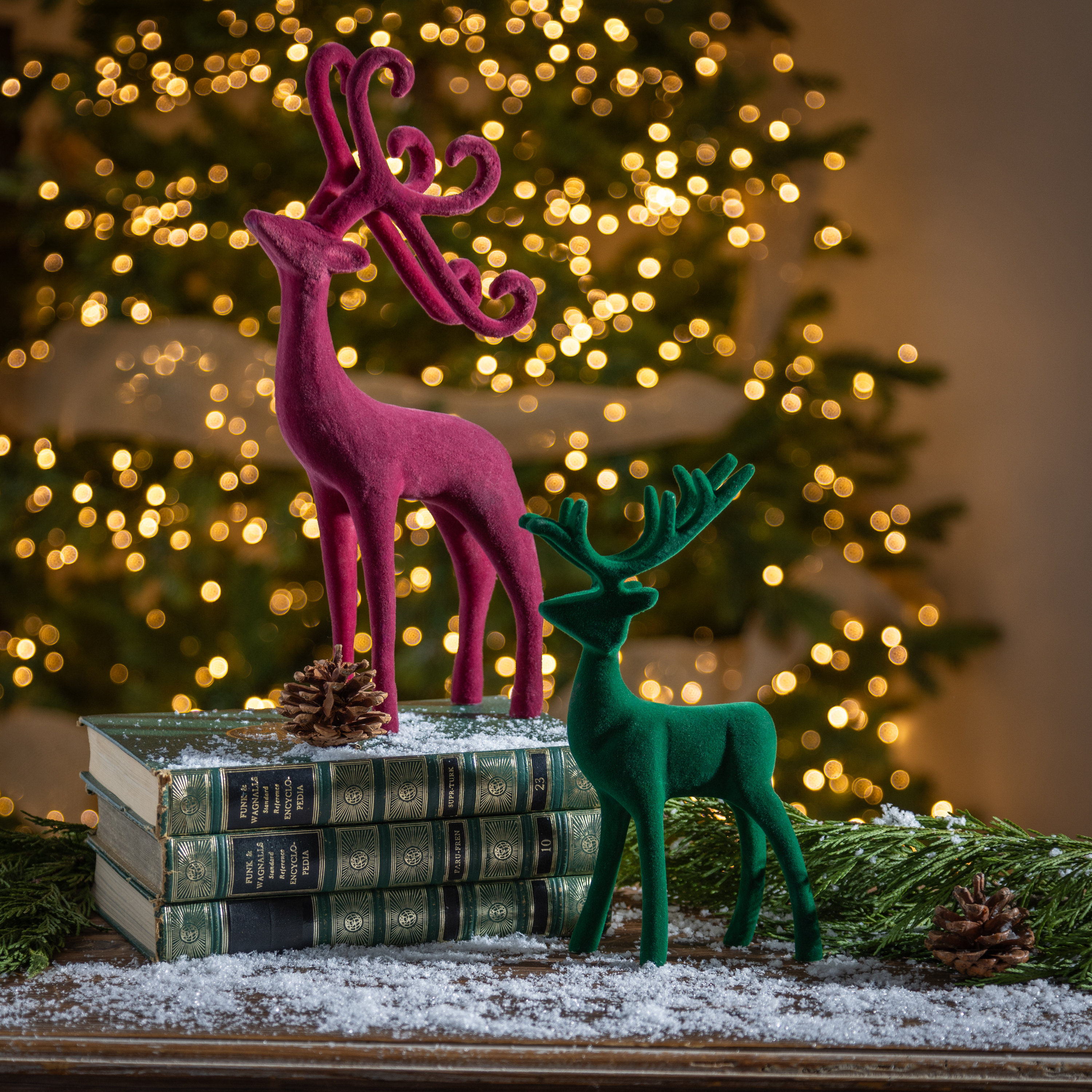 The Holiday Aisle® Flocked Deer Table Décor Set of 2 | Wayfair
