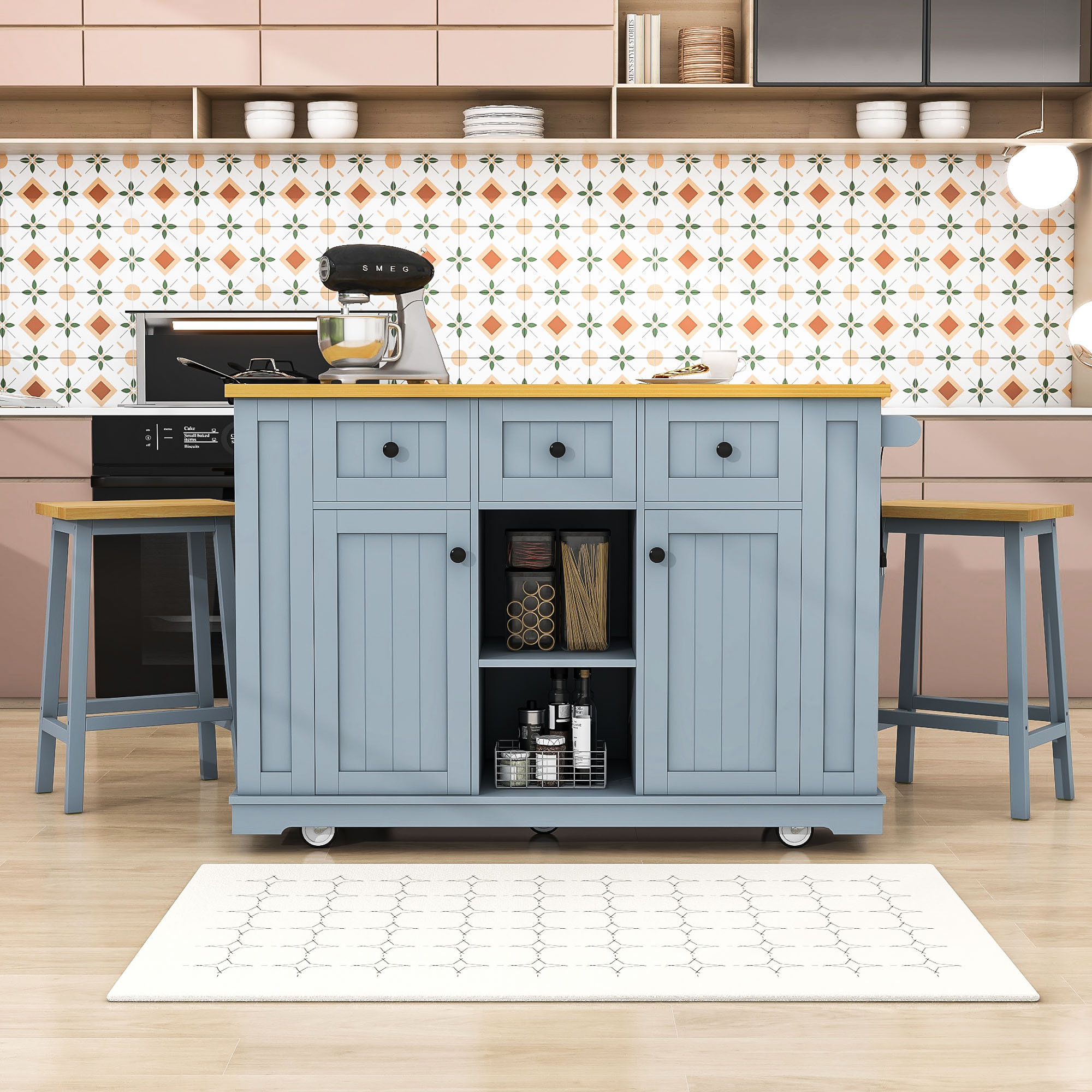 Lark Manor™ Crisangel 3-Piece Kitchen Island Set with Storage Shelves ...