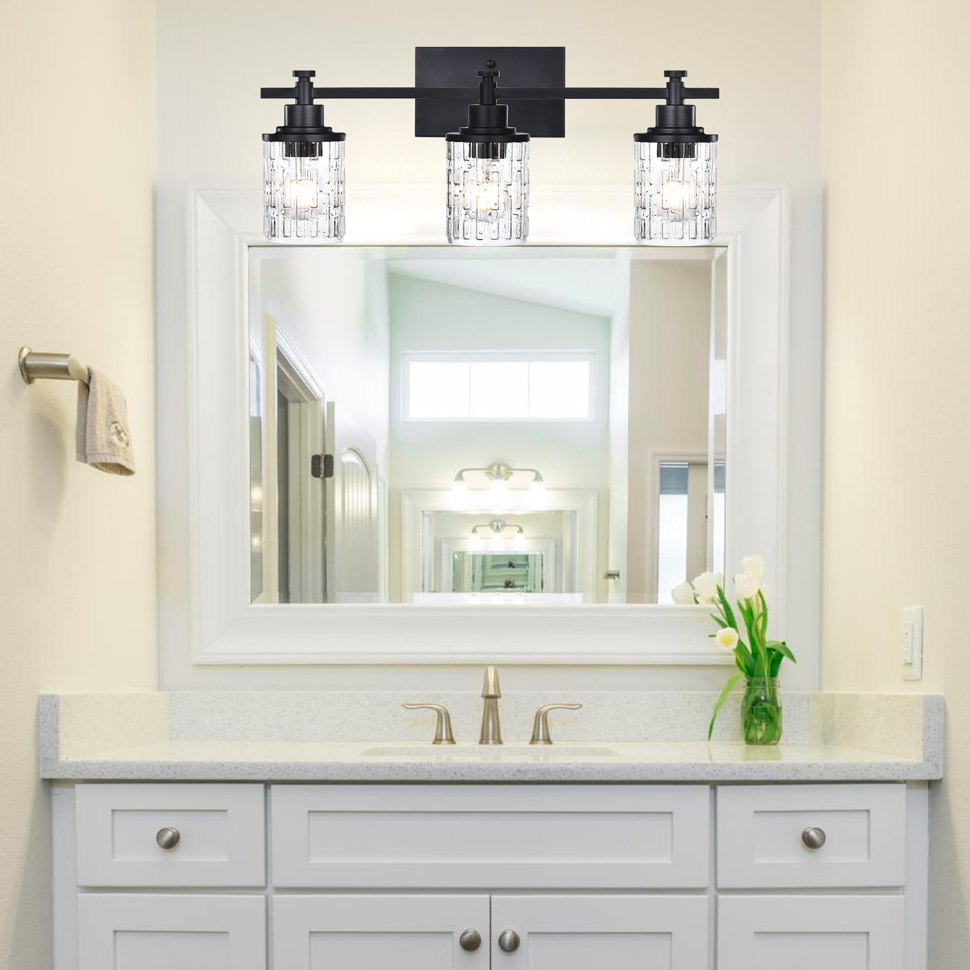 Mercer41 3-Light Bathroom Vanity Light Black, Modern Vanity Wall Light ...