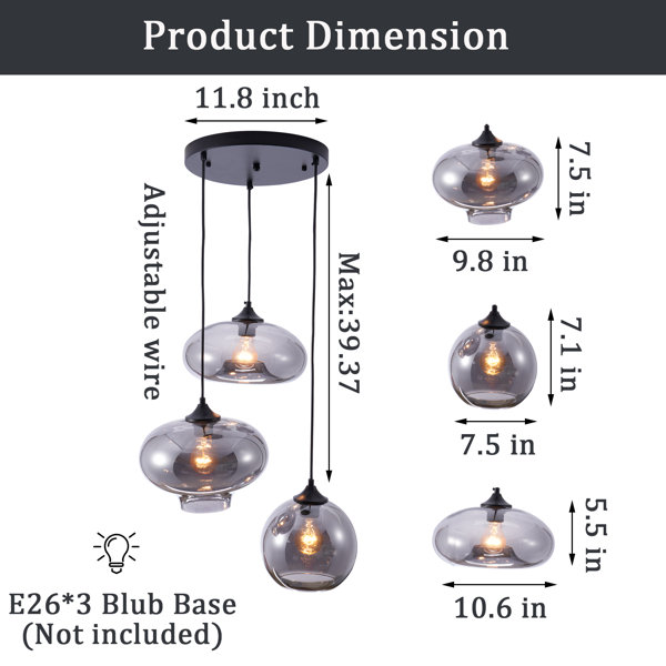 George Oliver Keymiah 3 - Light Dimmable Round / Oval Chandelier | Wayfair