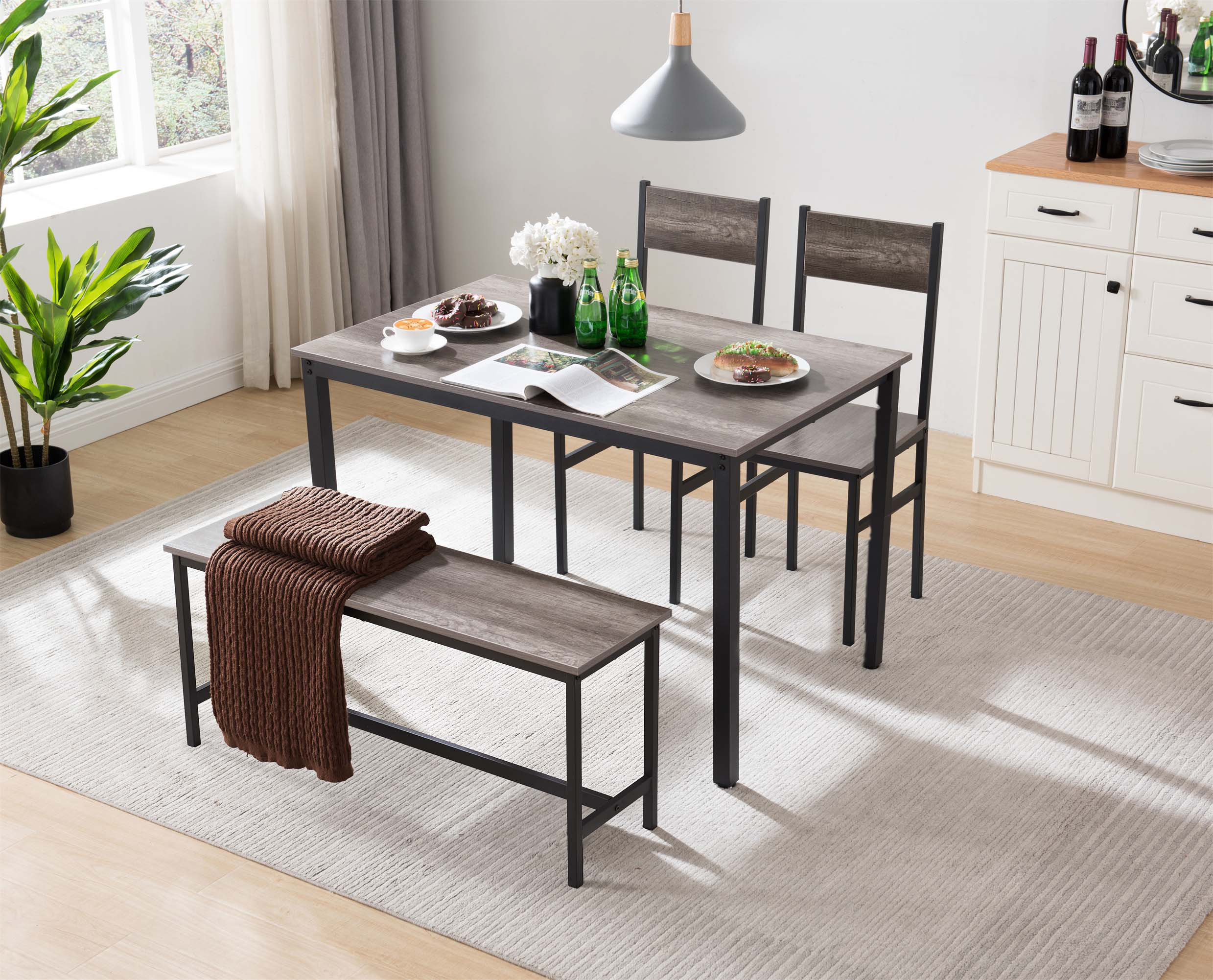 17 Stories Dining Table Set For 4, Kitchen Table With 1 Benches,Wood ...