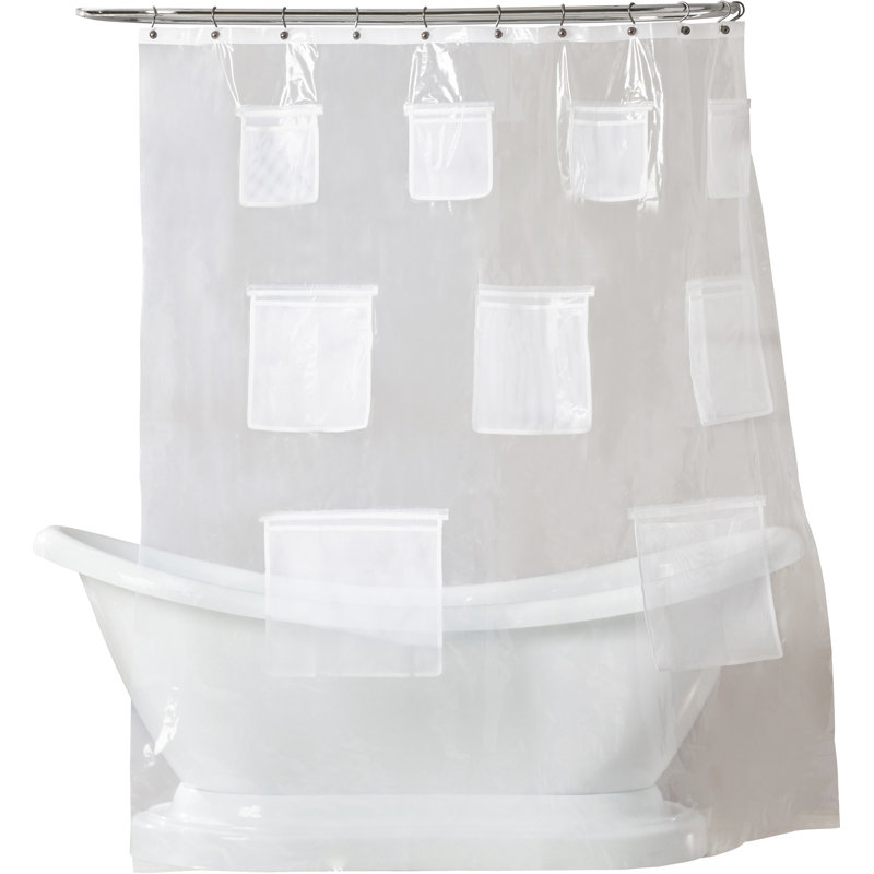 Ebern Designs Gargiulo Mesh Pockets PEVA Single Shower Curtain ...