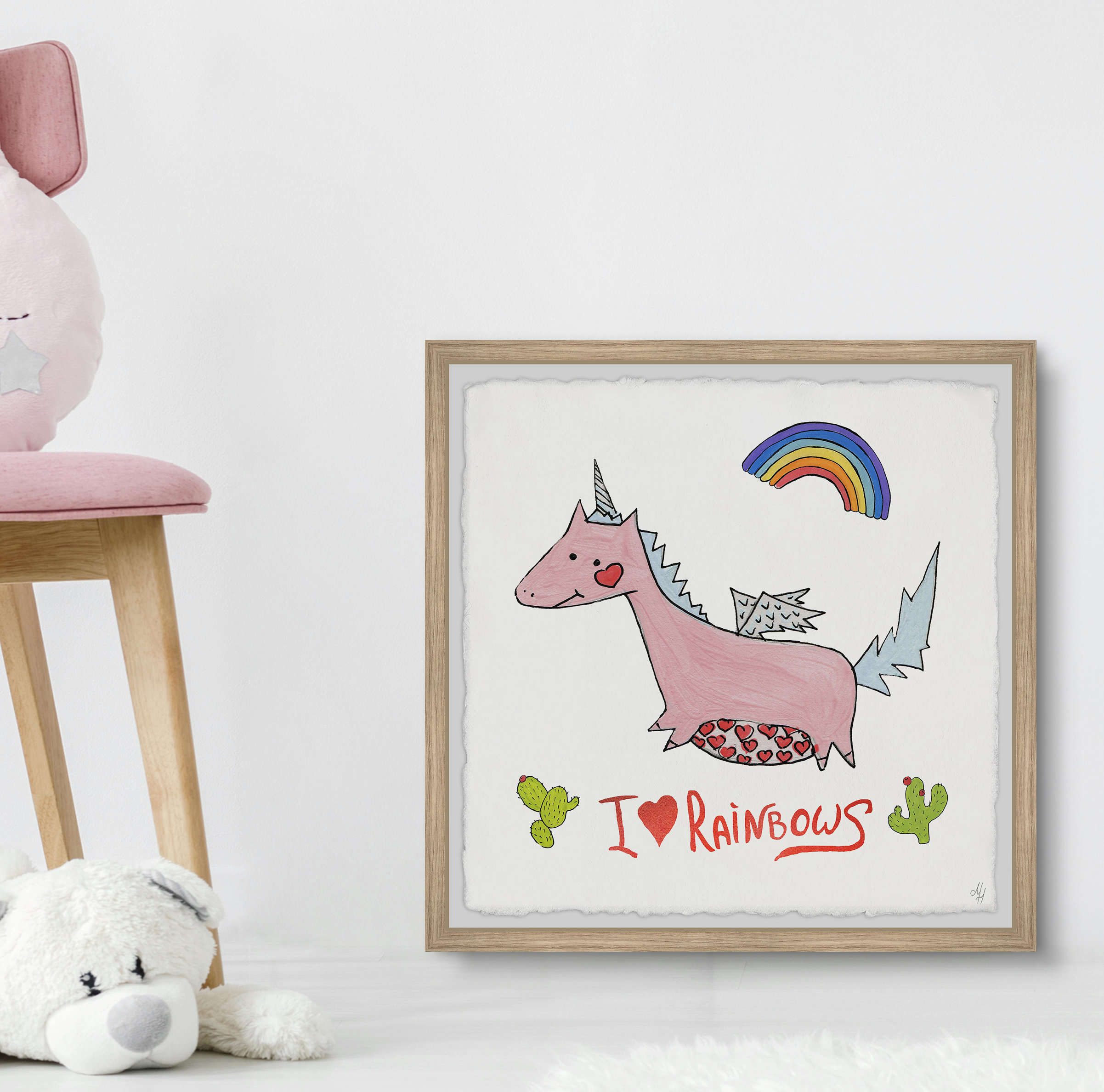 Isabelle & Max™ Dagostino Rainbow and Cactus Unicorn Framed Print | Wayfair
