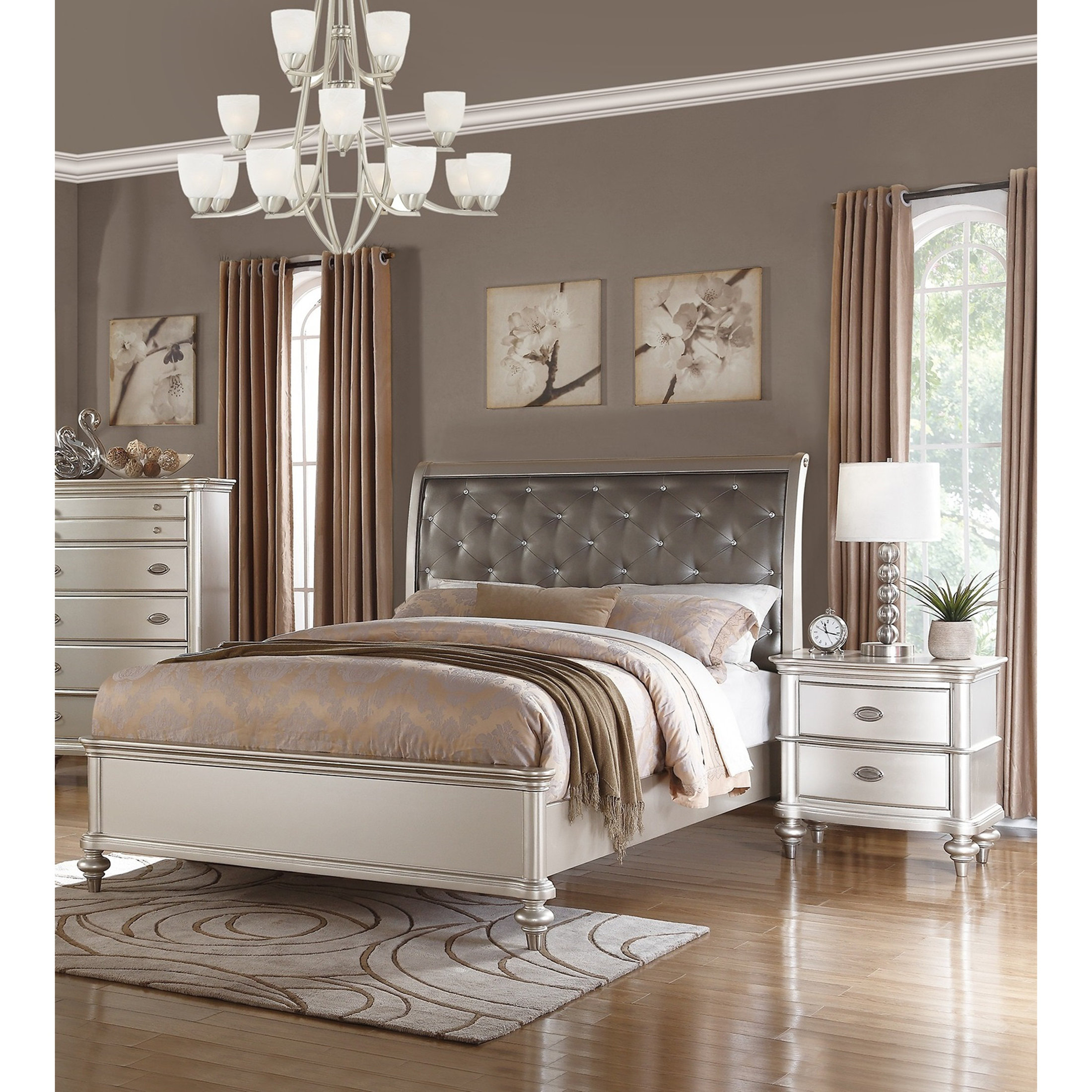 House of Hampton® Glamorous Silver Faux Leather 3pc Bedroom Set: Tufted ...