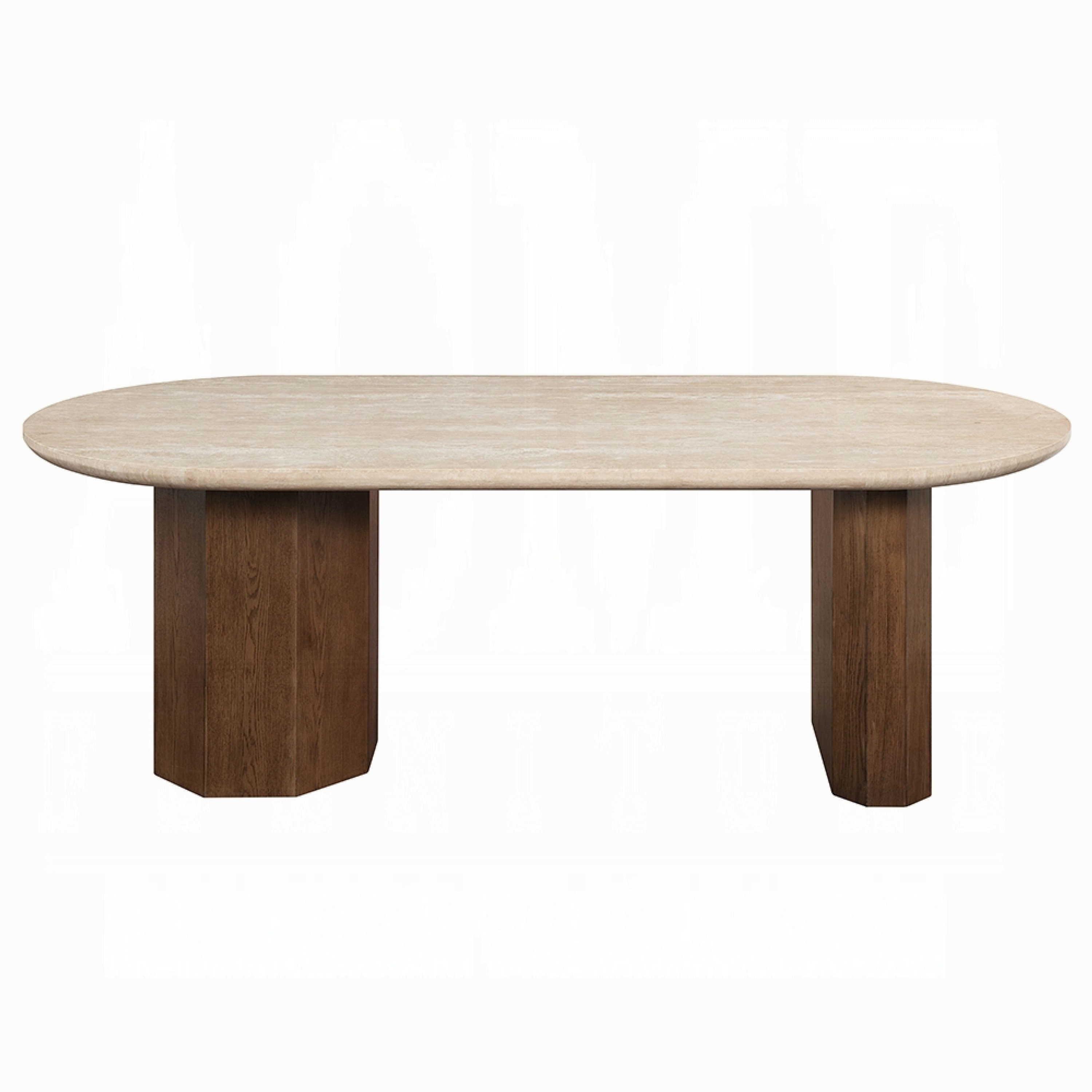 Benjara Hery Dining Table, 87 Inch Oval Beige Travertine Stone Top, Oak ...