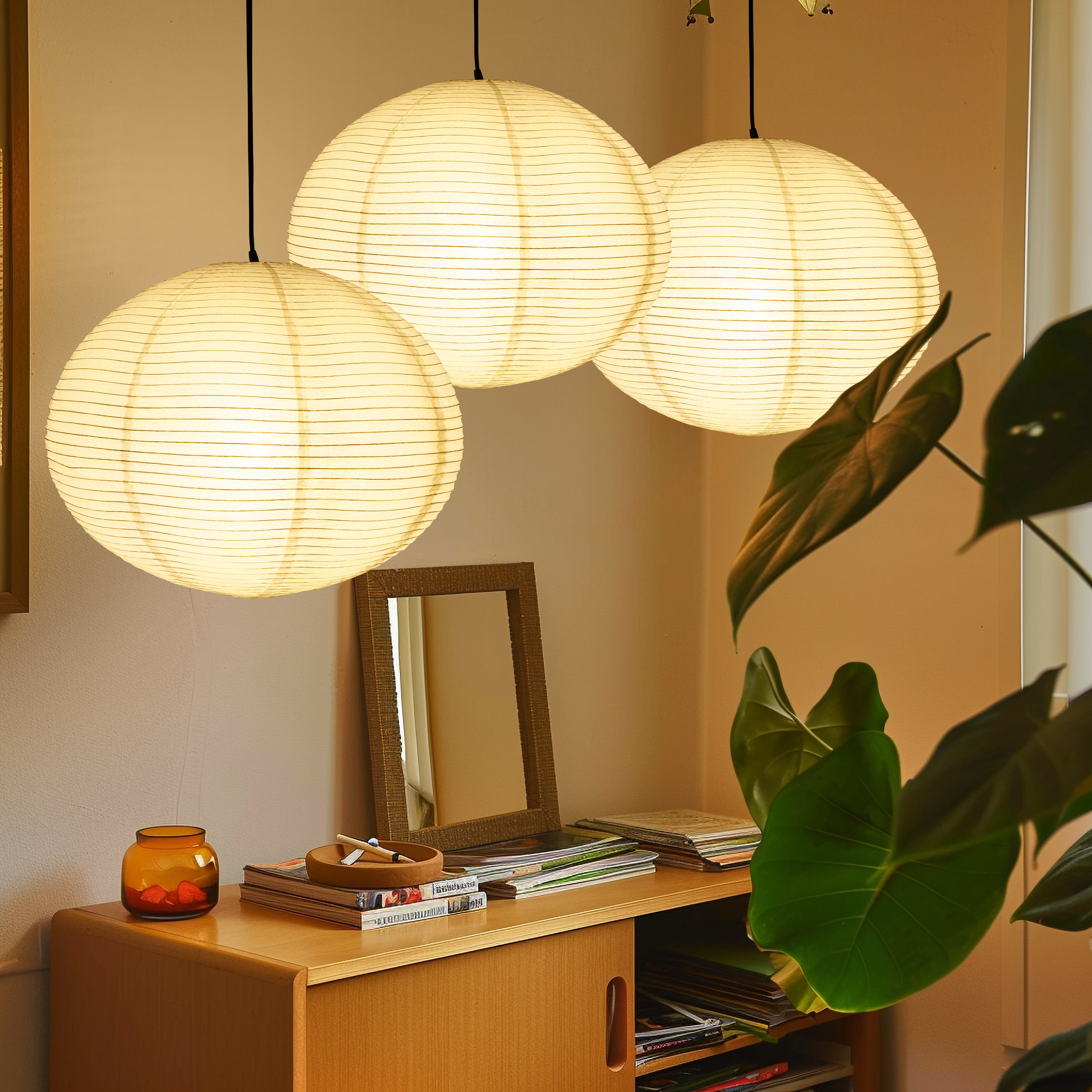 Brightech Jupiter 3-Pack LED Pendant Lamp Set - Japanese-Inspired Rice ...