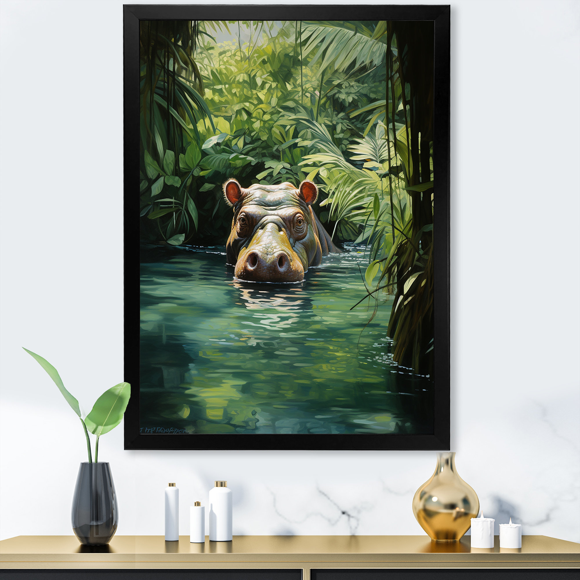 Millwood Pines Hippo Secret Hideaway 1 - Hippopotamus Wall Art | Wayfair