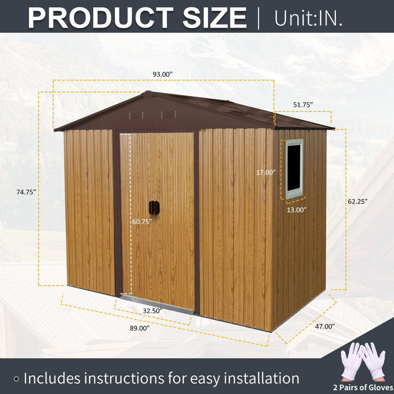 HOA.WWC 8x4 Metal Outdoor Storage Shed With Window Coffee | Wayfair