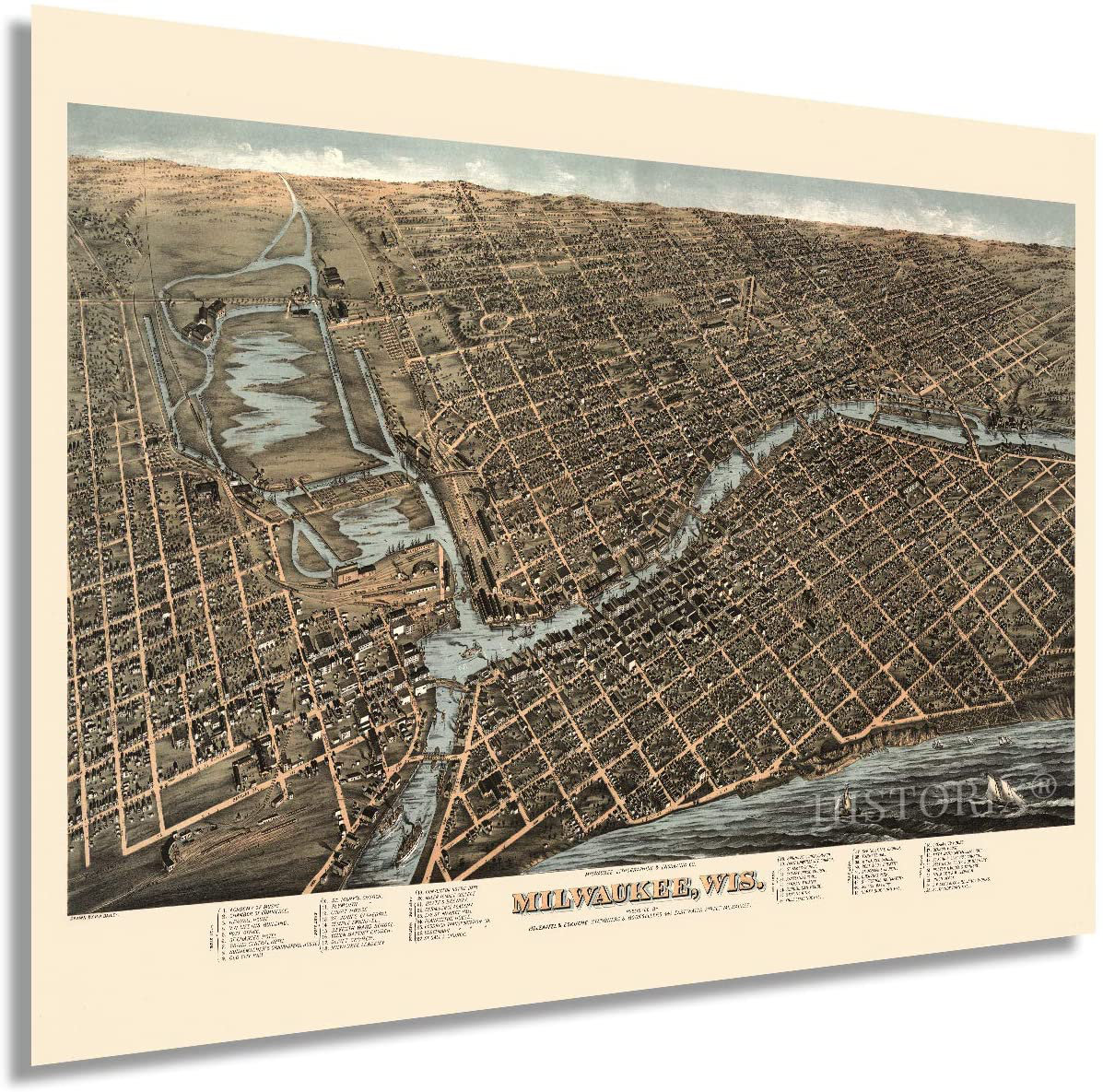 HISTORIC PRINTS HISTORIX Vintage 1872 Milwaukee Map - 24X36 Inch ...