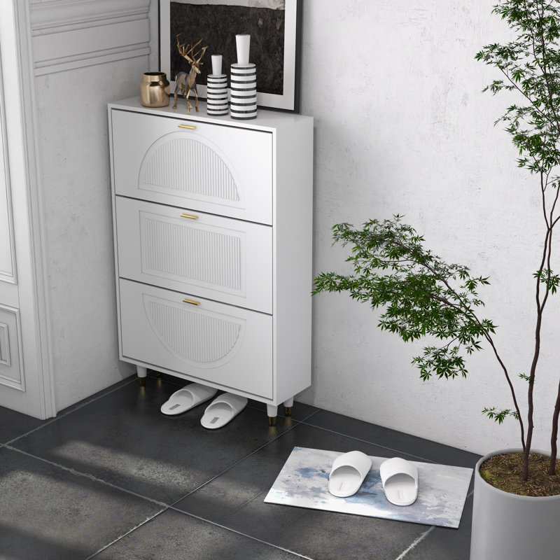 Everly Quinn Flipped Shoe Cabinet in the Entrance, White Entrance ...