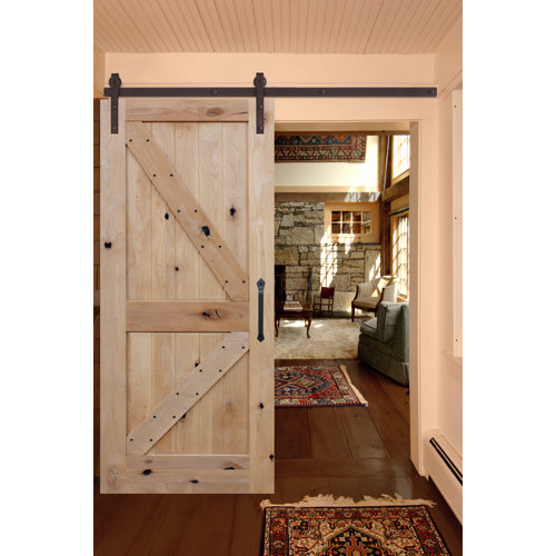 CreativeEntryways Paneled Wood Unfinished Barn Door with Installation ...