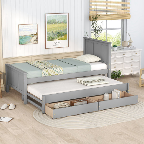 Red Barrel Studio® Twin 2 Drawer Platforms Bed with Trundle by Red ...