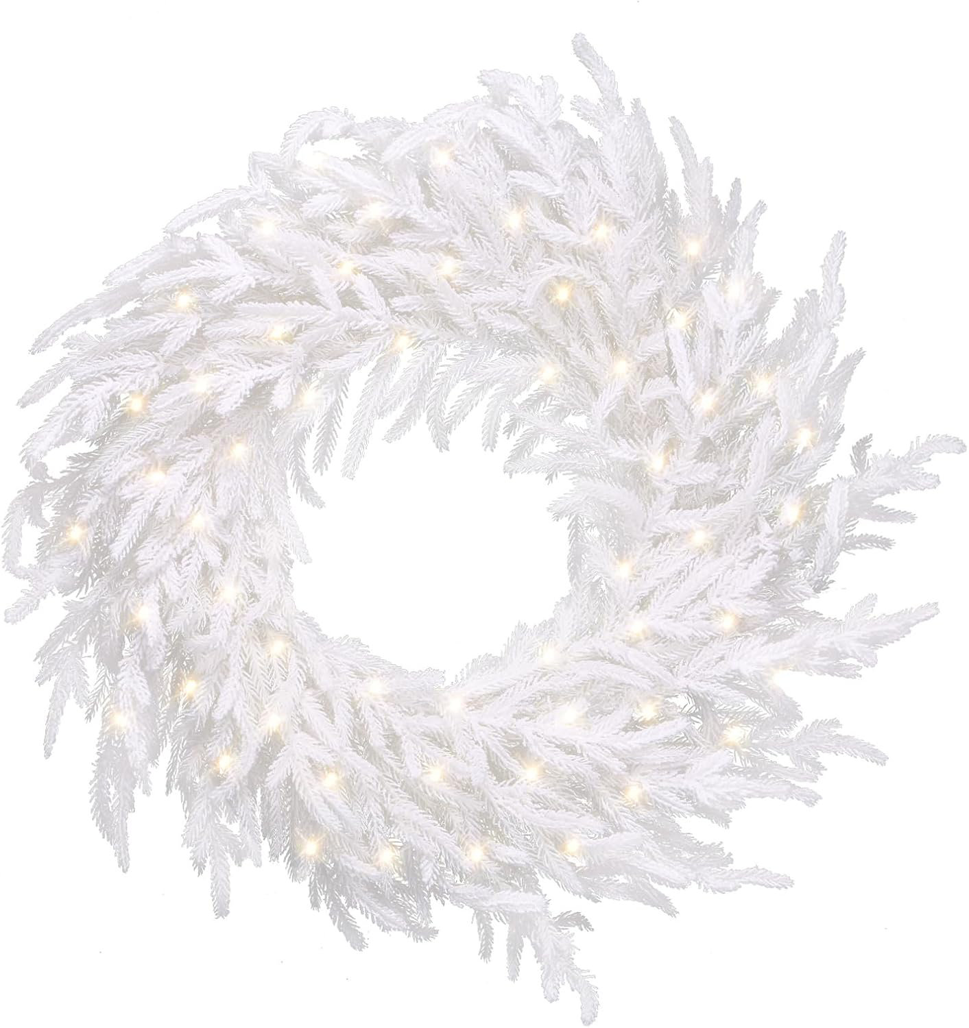 One Allium Way® 24Inch Real Touch Norfolk Pine Wreath, White Artificial ...