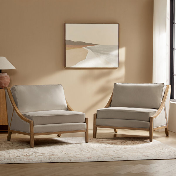 Winston Porter Theoren Farmhouse Oversize Solid Wood Accent Chair (Set ...