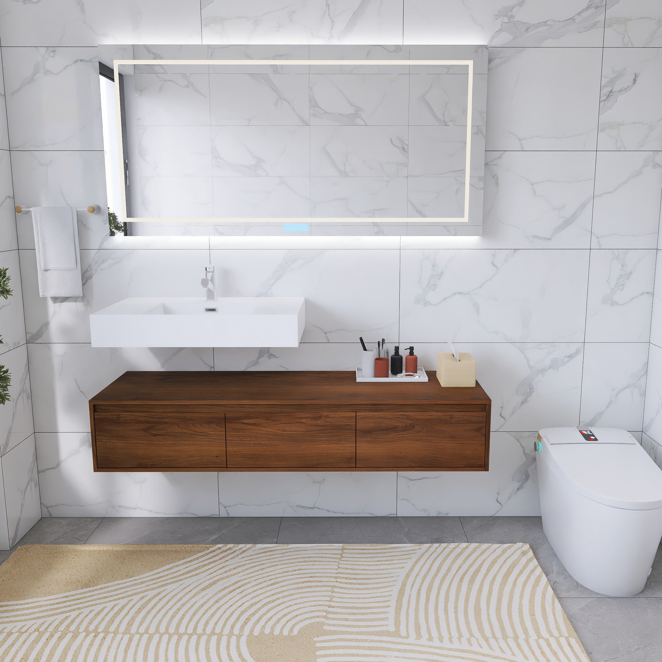 Latitude Run® 60" Wall-mounted Floating Bathroom Vanity With Resin Sink ...