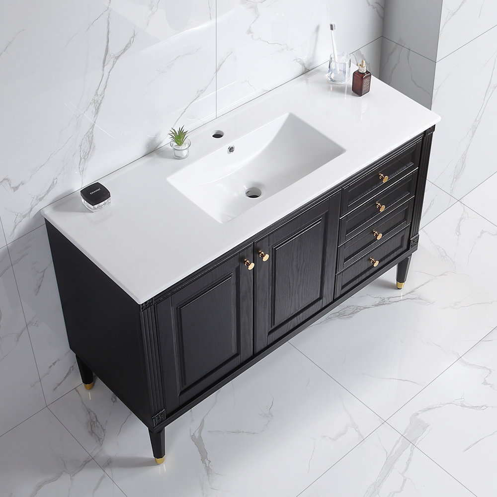 Winston Porter 48 Inch Black Bathroom Vanity with Integrated Top Sink ...