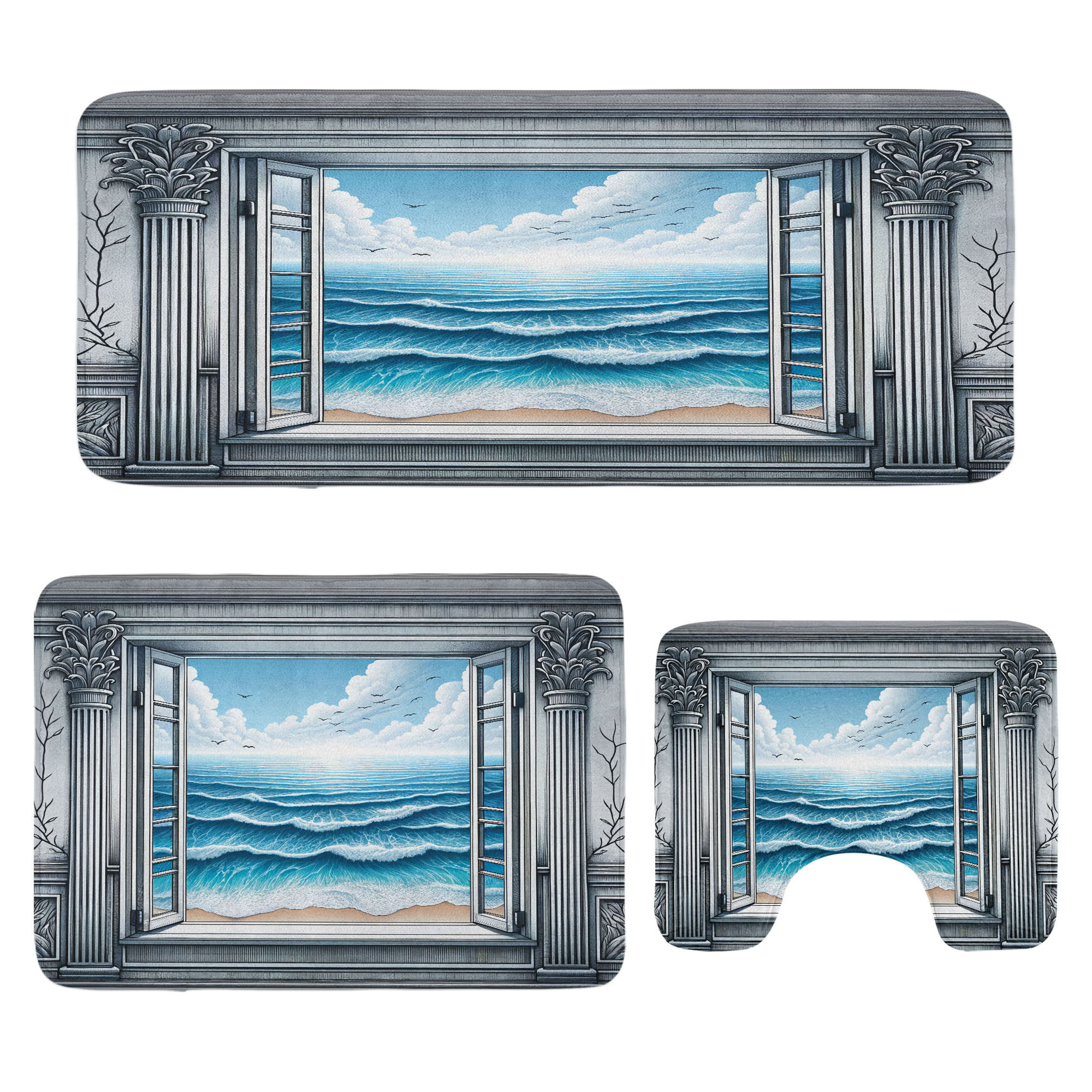 East Urban Home Ocean Bathroom Rug Set 3 Pieces U-Shape & Rectangle ...