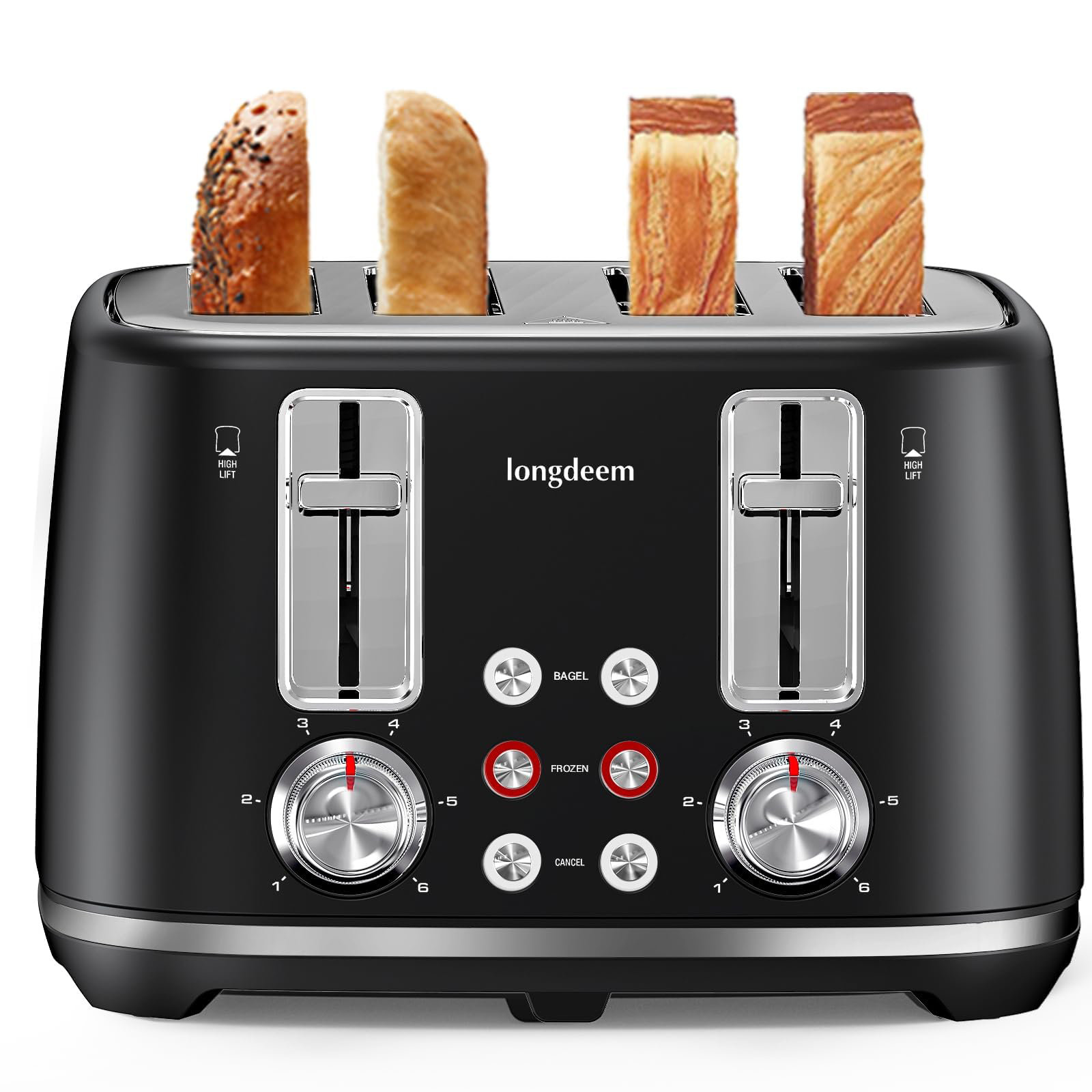 LONGDEEM 4 Slice Toaster, Extra Wide Slots, Longdeem Retro Stainless ...