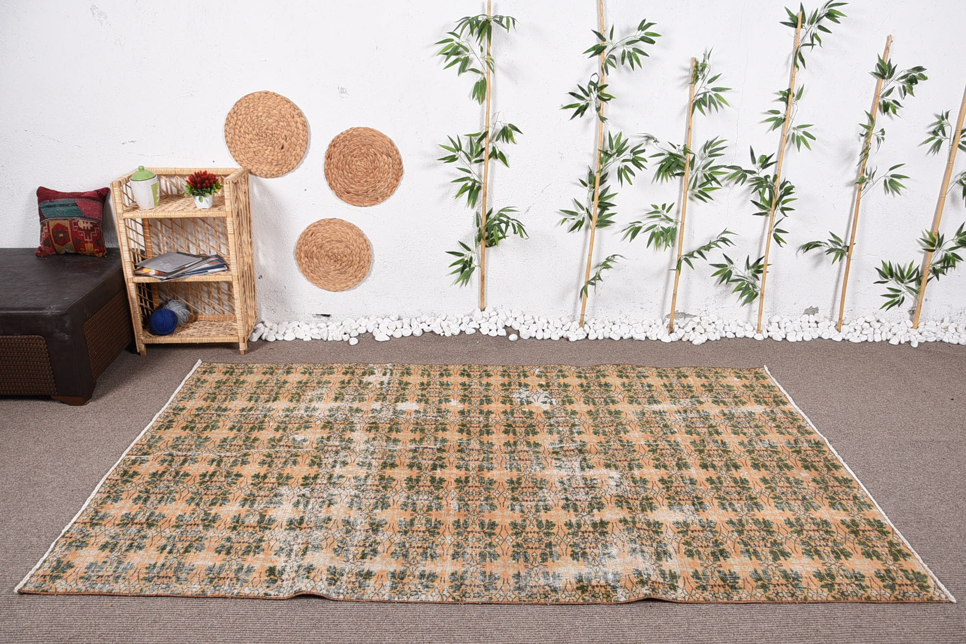 Isabelline Boho Rugs, Vintage Rugs, Green Kitchen Rug, 5x8.3 ft Large ...