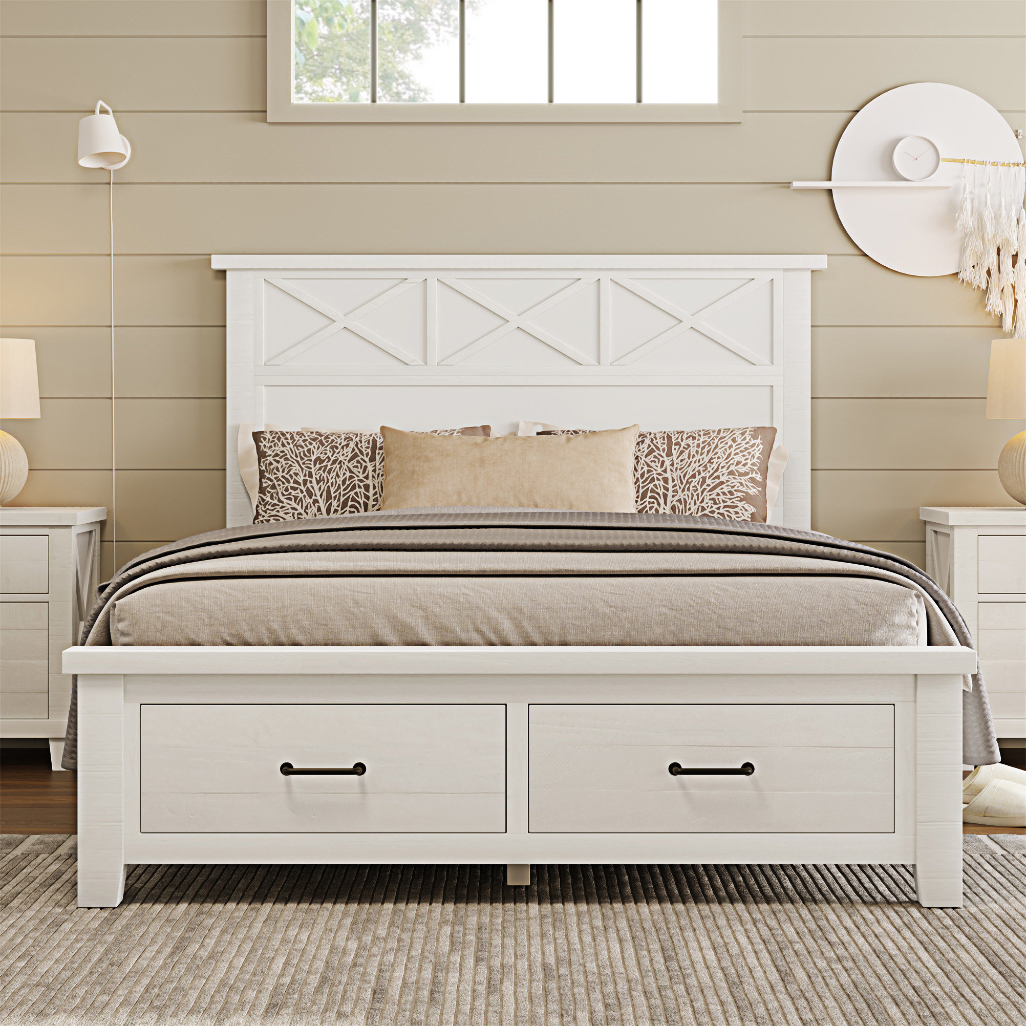 Ophelia & Co. Rustic Farmhouse Style Whitewash Queen Storage Panel Bed ...