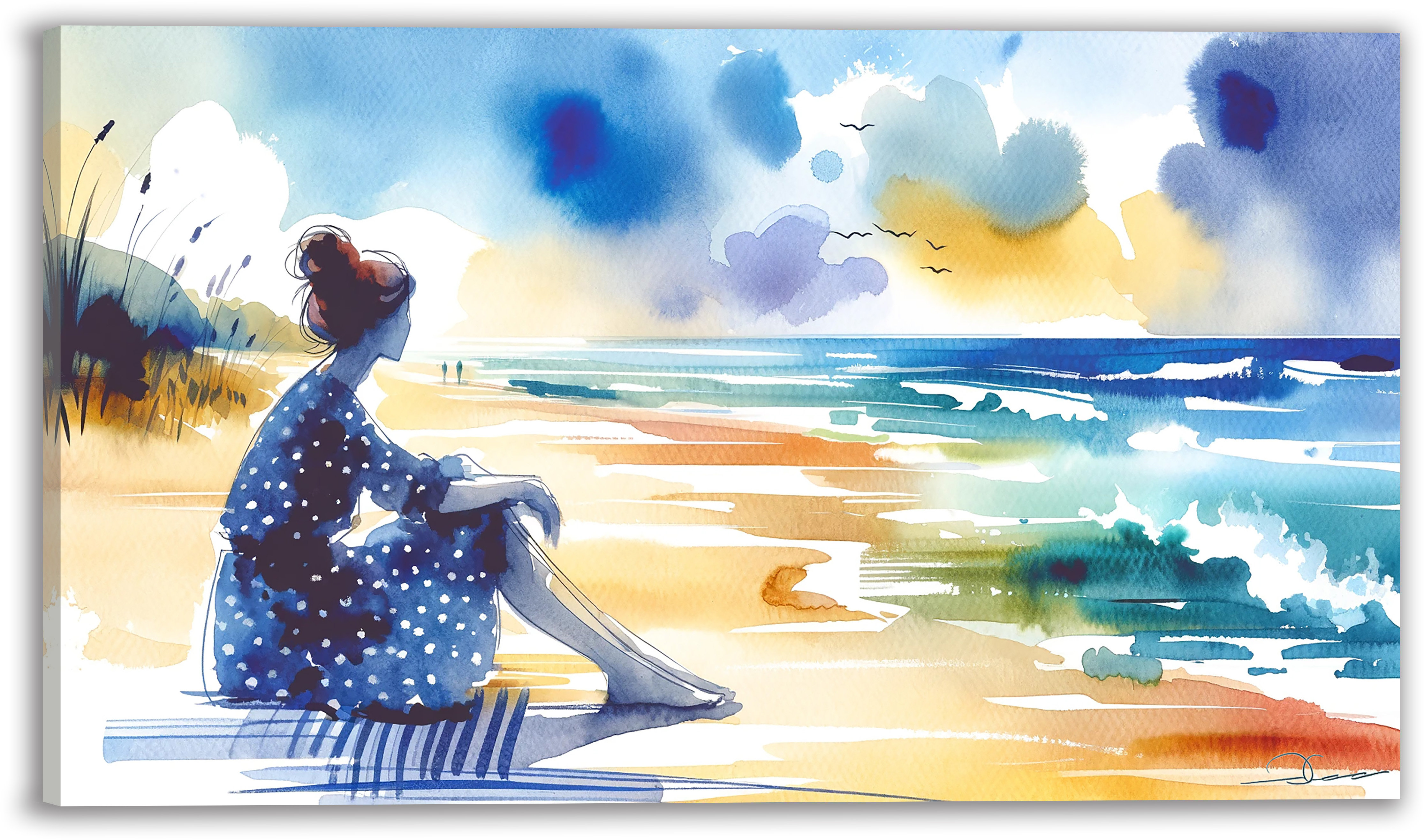 Highland Dunes Peaceful Contemplation Beach Scene Watercolor Canvas Art ...