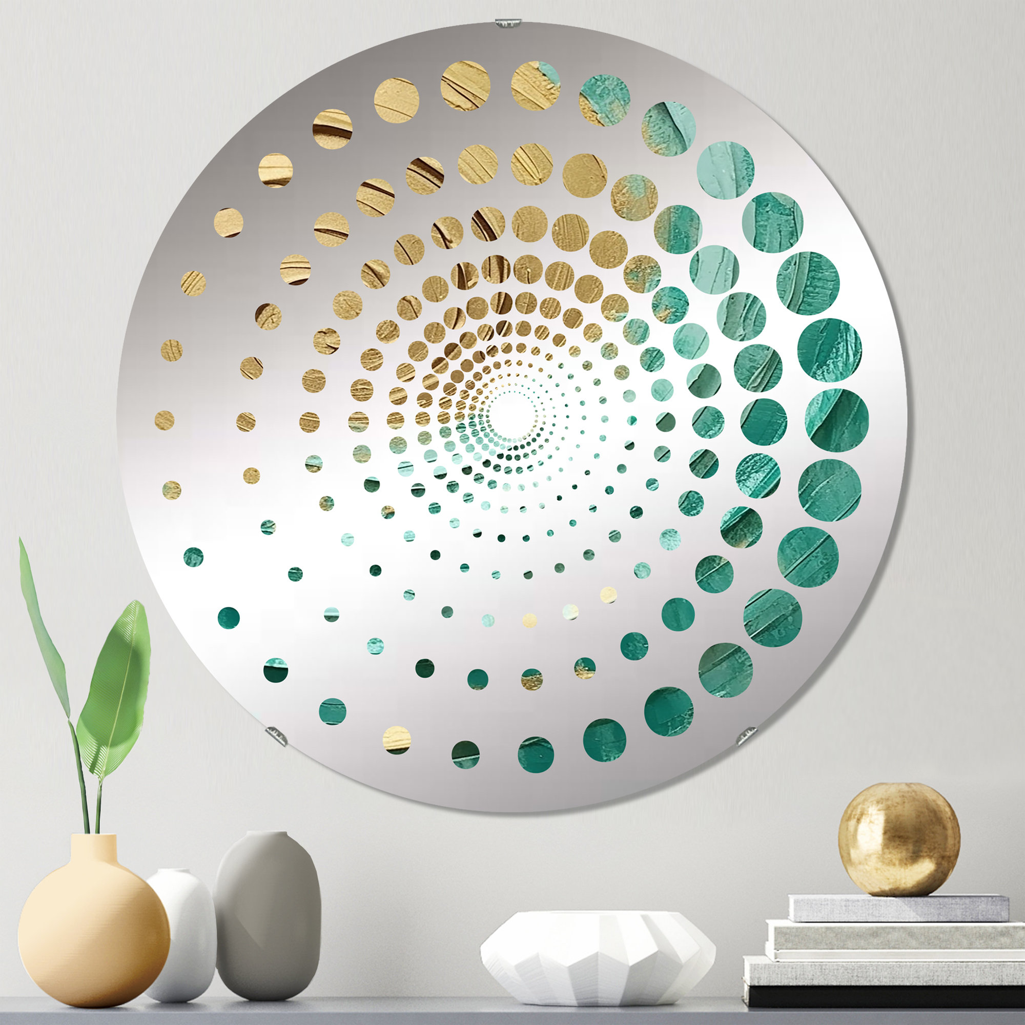 East Urban Home Teal Gold Surreal Spirals III - Spiral Dot Decorative ...