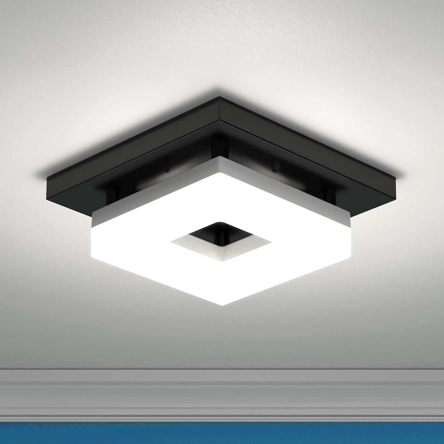 MABOSY 8 Inch Square LED Flush Mount Black Ceiling Light Fixture 3000K ...