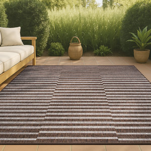 Ebern Designs Aghamjot Modern Offset Stripe Brown/Beige Indoor/Outdoor ...