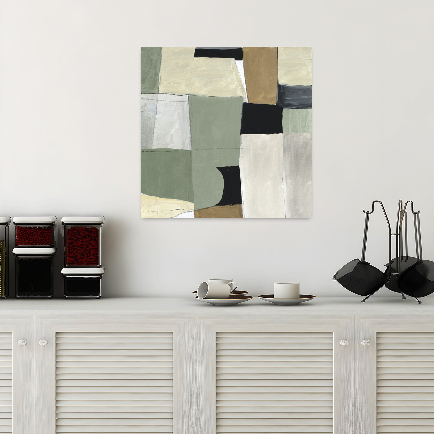 Latitude Run® Soft Green Composition II Abstract Geometric Modern Art ...