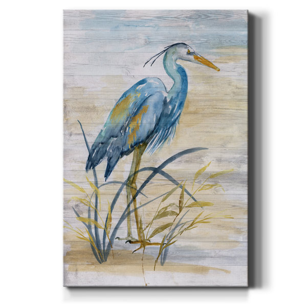 Beachcrest Home™ Bathilde Blue Heron I - Wrapped Canvas Painting Print ...