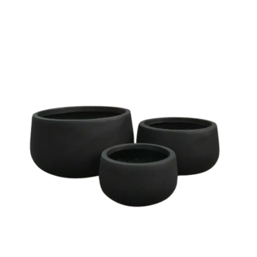 Ebern Designs Fiber Clay Planter Set Of Three Black | Wayfair